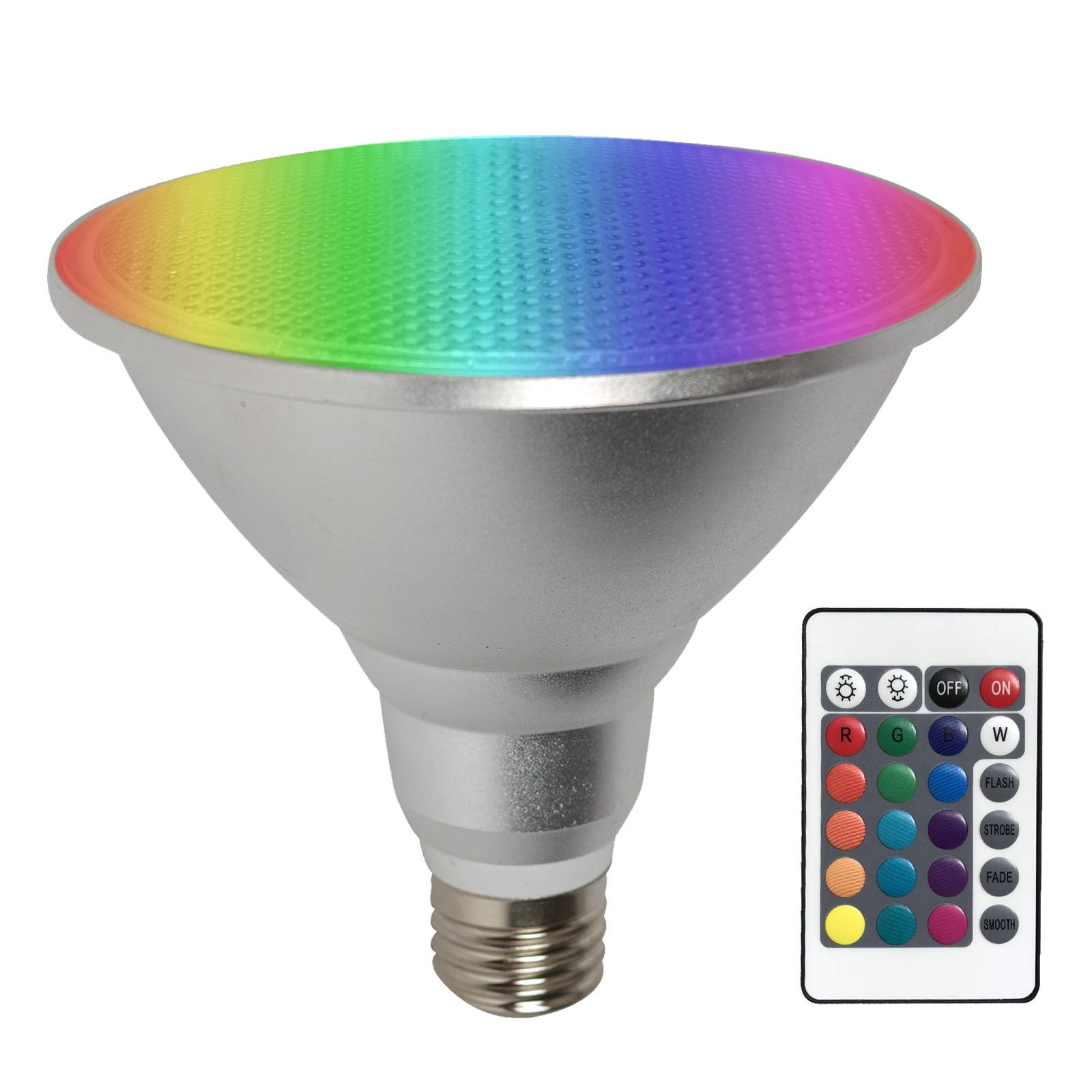 PAR38 LED Light Bulb,30W RGB+Warm White LED Flood Light Indoor/Outdoor,Dimmable Color Changing Spotlight with Remote Control, Waterproof Lawn Lamp for Home Courtyard Christmas Party Decoration