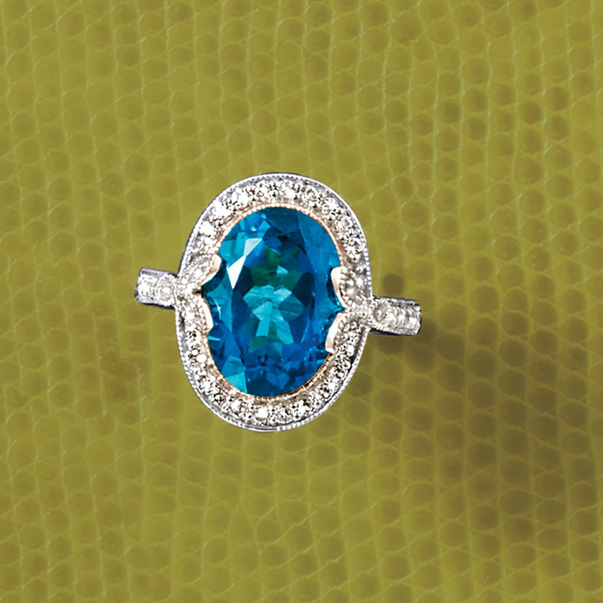Ross-Simons 7.89 ct. t.w. London Blue and White Topaz Ring With Diamond Accents in Sterling Silver. Size 7