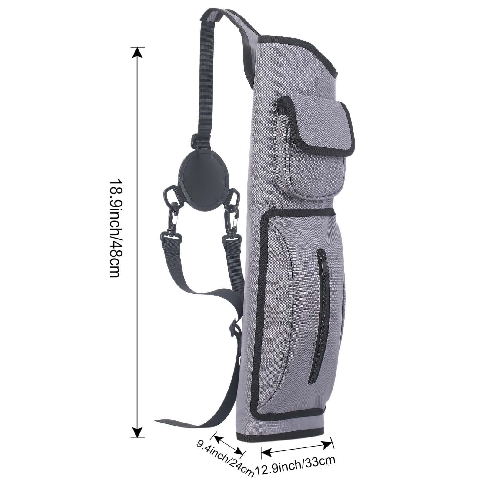 Syansju Archery Back Arrow Quiver, Canvas Arrow Holder, Shoulder Hanged Adjustable Quiver for Arrows, Archery Quiver with Front Pockets (Gray)