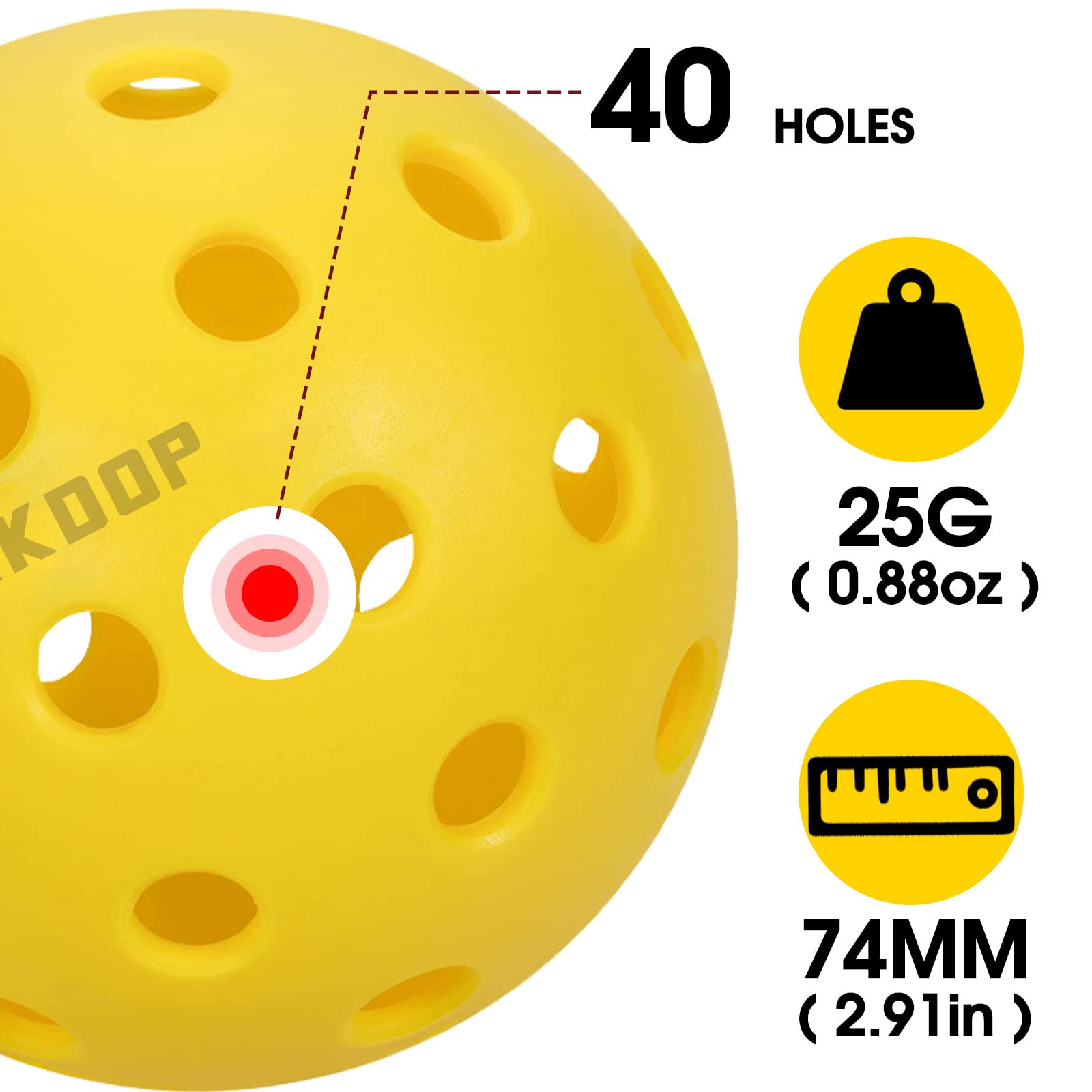 wakdop Outdoor Pickleball Balls, High Elasticity Pickle Balls for Outdoors and Indoor Courts, 40 Precisely Drilled Holes 6 Packs Yellow