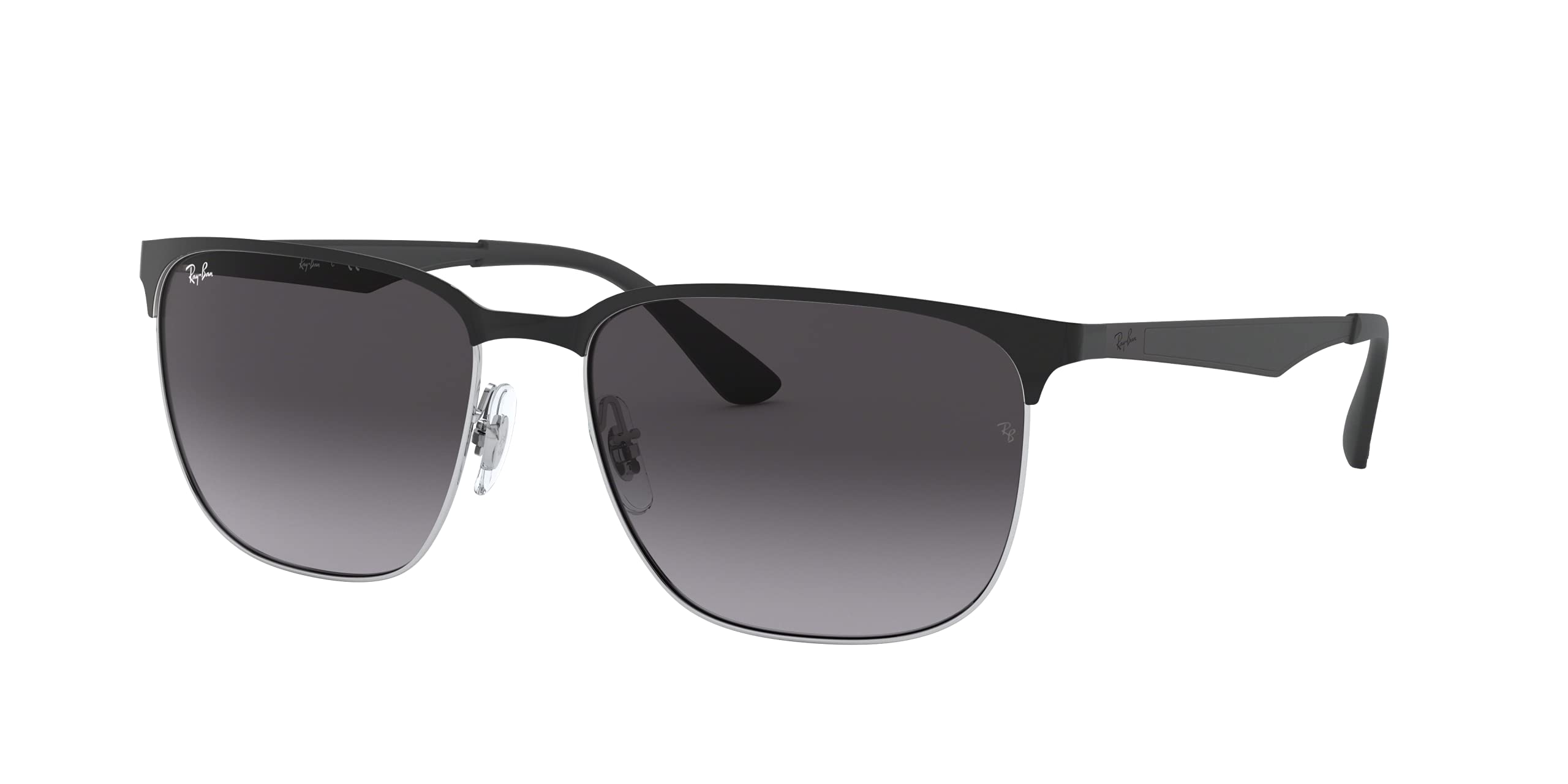 Ray-Ban RB3569 Square Sunglasses, Black On Silver/Light Grey Gradient Dark Grey, 59 mm