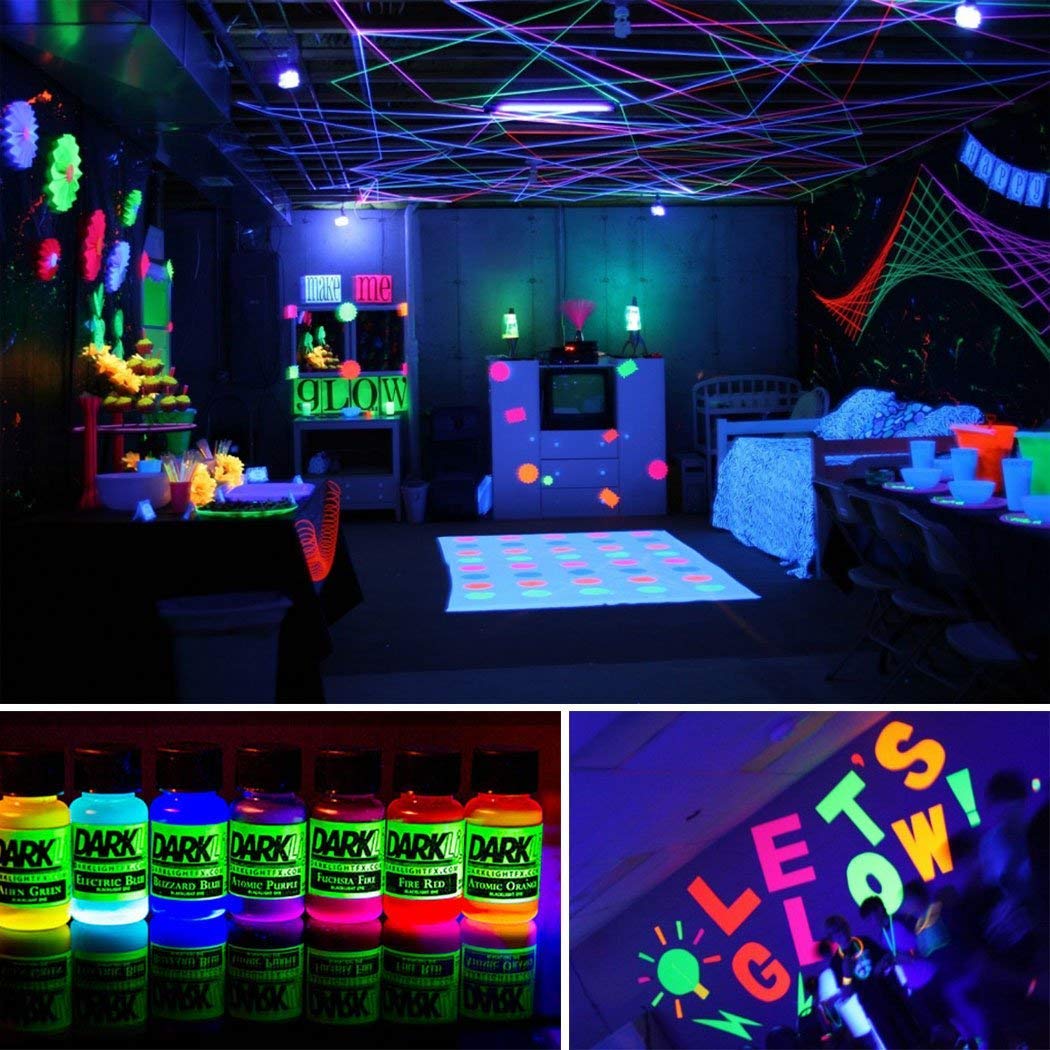 Roleadro Black Lights 30W 2 Pack, LED Blacklight Flood UV Black Light IP66 Waterproof Stage Light with 5 Fluorescent Neon Glow Tape for Glow Party, Halloween, Concert & Body Paint