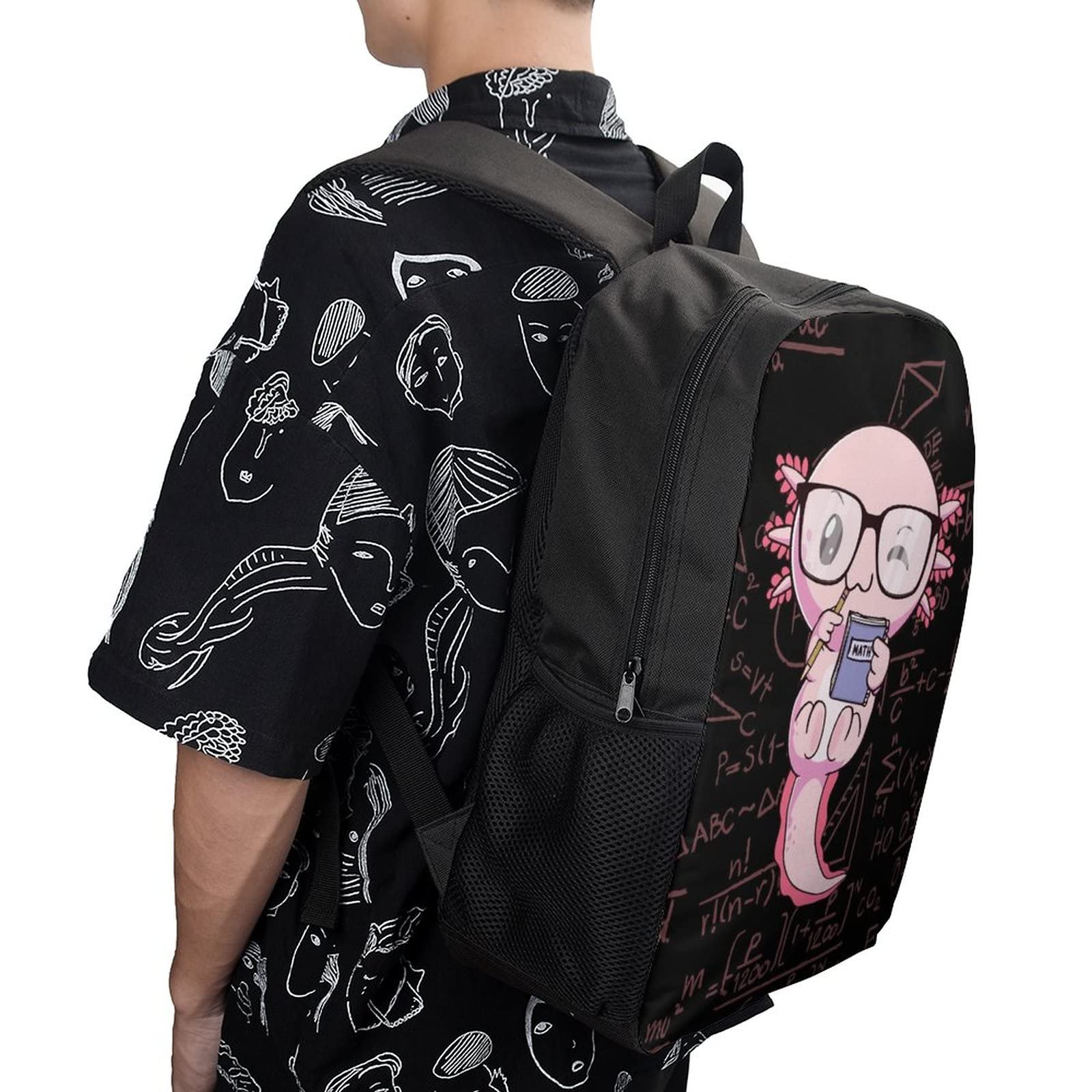 usmikeys Axolotl Backpack, Waterproof Bookbag for Boys Girls Back to School 17 Inch