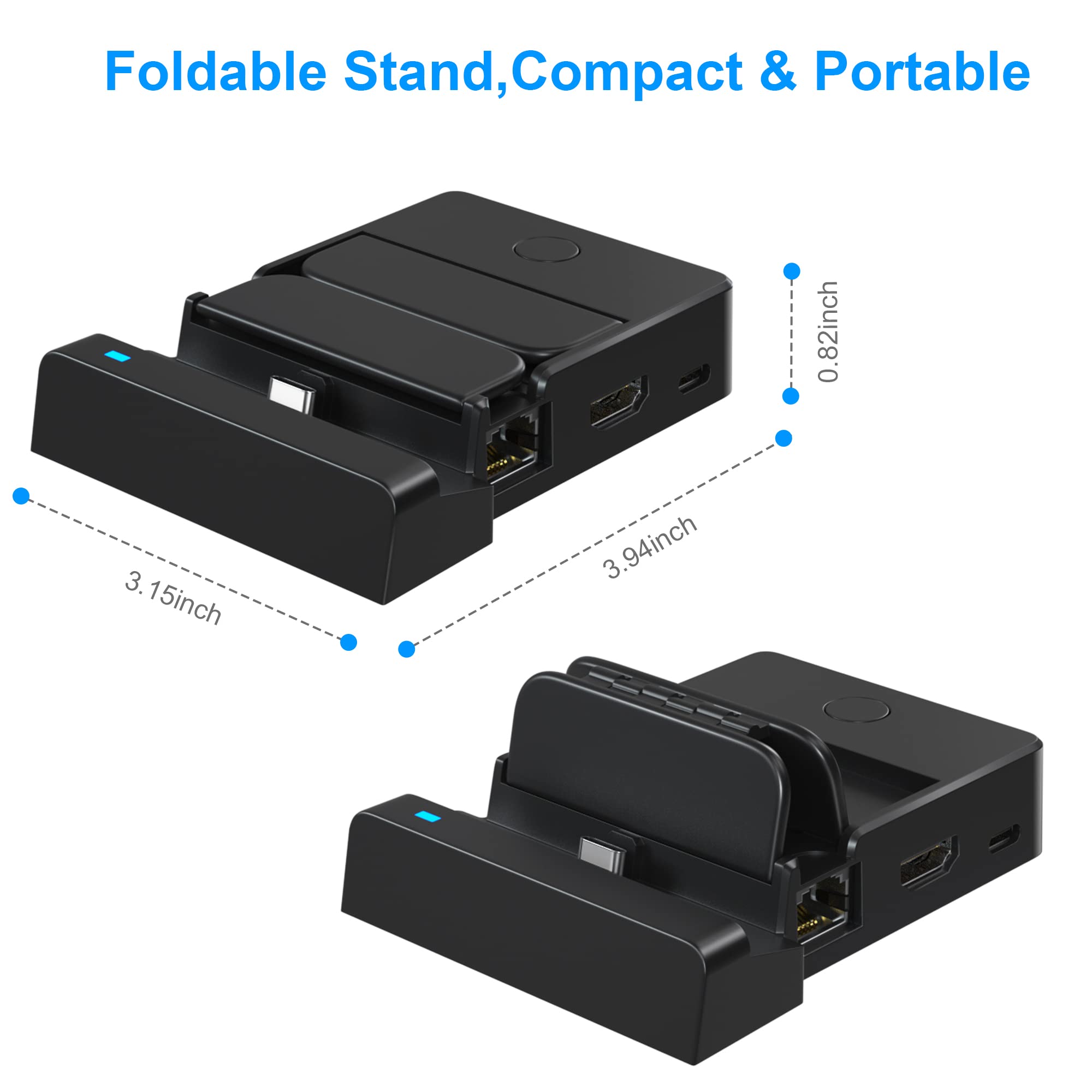 TV Dock Docking Station for Nintendo Switch OLED/Nintendo Switch, with Extra Female Ethernet Port, Foldable Portable Charging Stand, Switch to HDMI Adapter 4K 1080P, Replacement Charging Dock