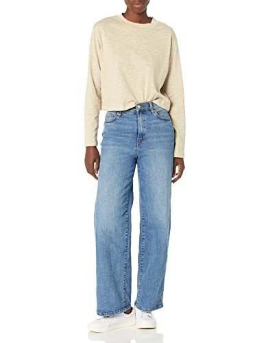 The Drop Women's Ravi Long Sleeve Cropped Crew Neck Tee Shirt, Sand, S