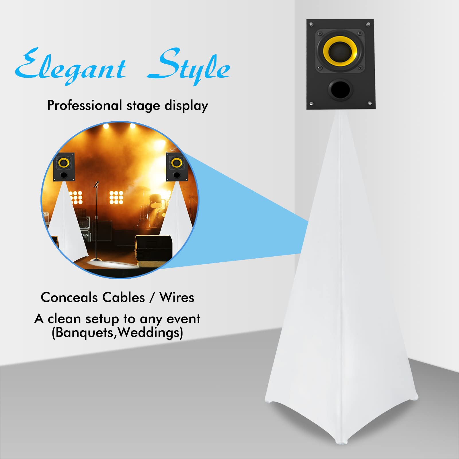 Wakult Speaker Stand Cover-Dj Speaker Covers Compatible with Most Adjustable Tripod Speaker Stand,Speaker Stand Scrim 360 Degree Cover with Free Travel Bag (Two Pack-White)
