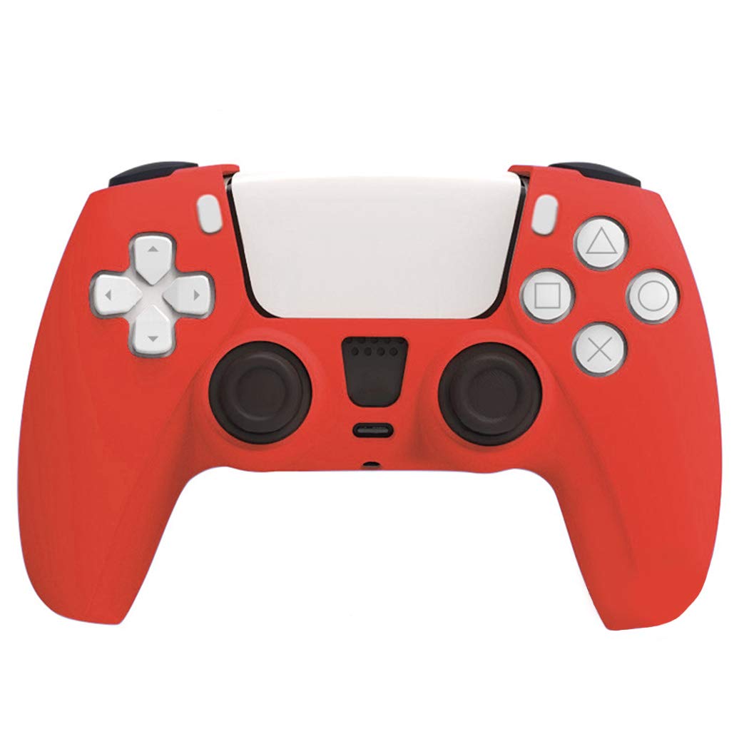 PS5 Anti-Slip Silicone Case Cover for Playstation 5 DualSense Wireless Controller with 4 Thumb Grip Caps (Red)