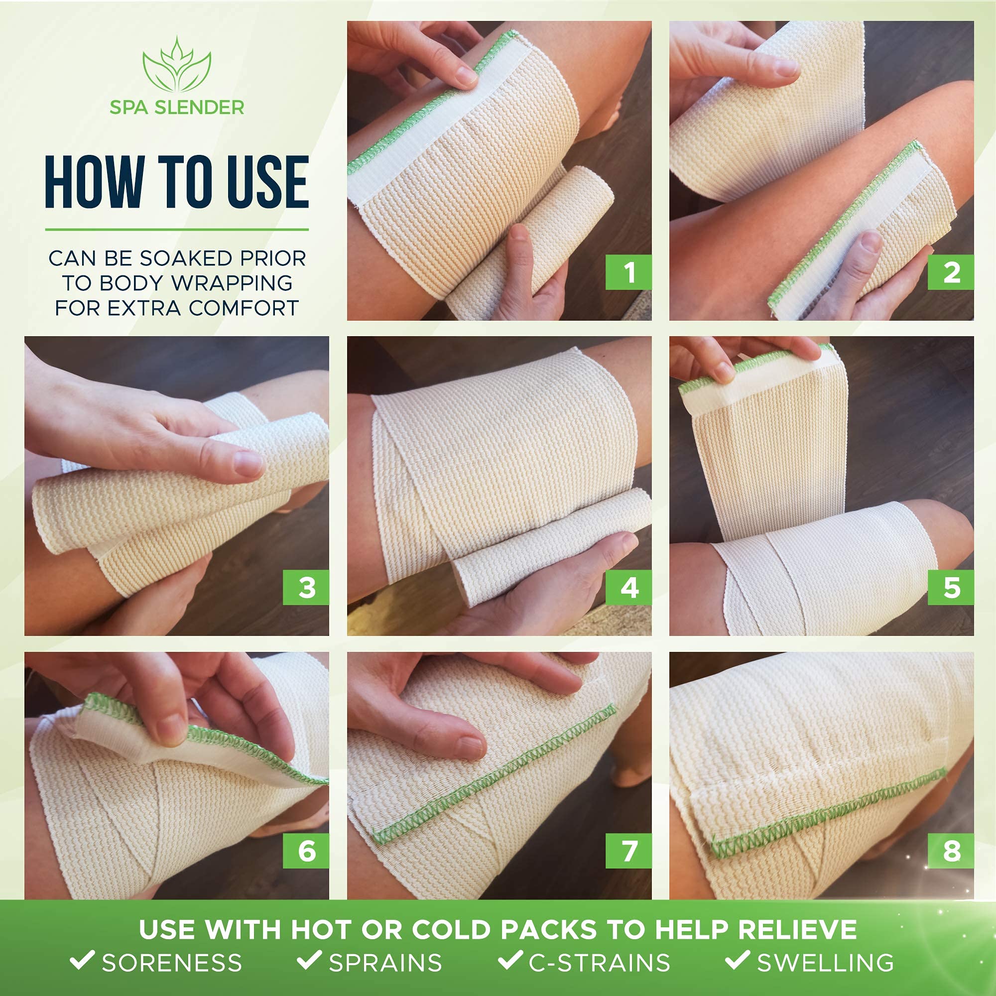 Premium Elastic Bandages | Compression Body Wrap – Self-Closures Both Ends | Washable Cotton Blend | Support Injuries and Sprains | Latex-Free – 6" Wide x 15' When Stretched | by Spa Slender - 10-Pack