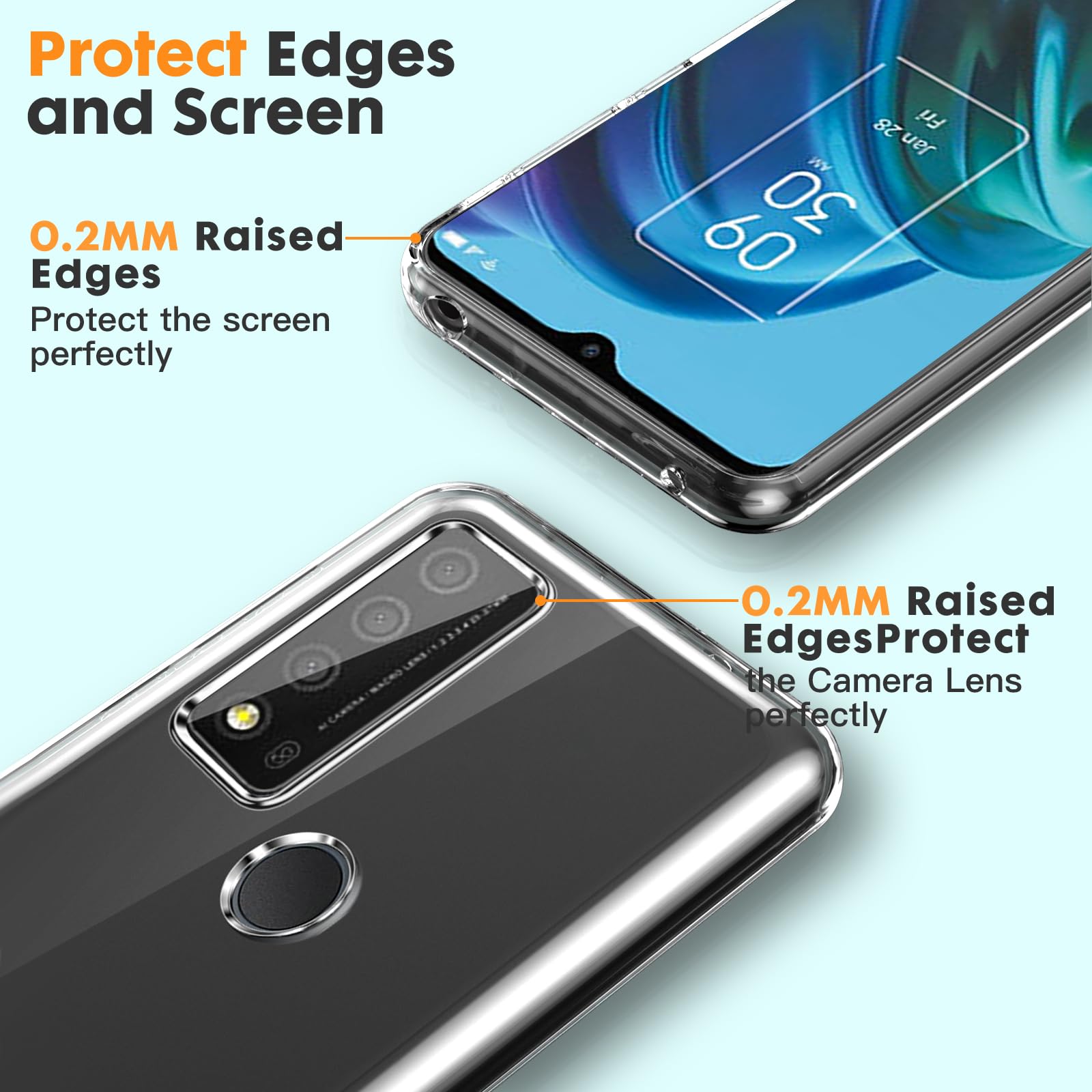 Oududianzi Case for TCL 30 XE with Screen Protector,Non-Yellowing Shockproof Bumper Protective Phone Cover, Anti-Scratch Soft TPU Back(Transparent)