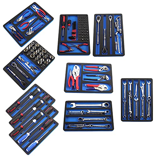 Polar Whale Tool Drawer Organizer 10-Piece Insert Set Extra Screwdrivers Blue and Black Durable Foam Holds Many Tools and Accessories 15 x 10 Inch Trays Fits Craftsman Husky Kobalt Milwaukee and More