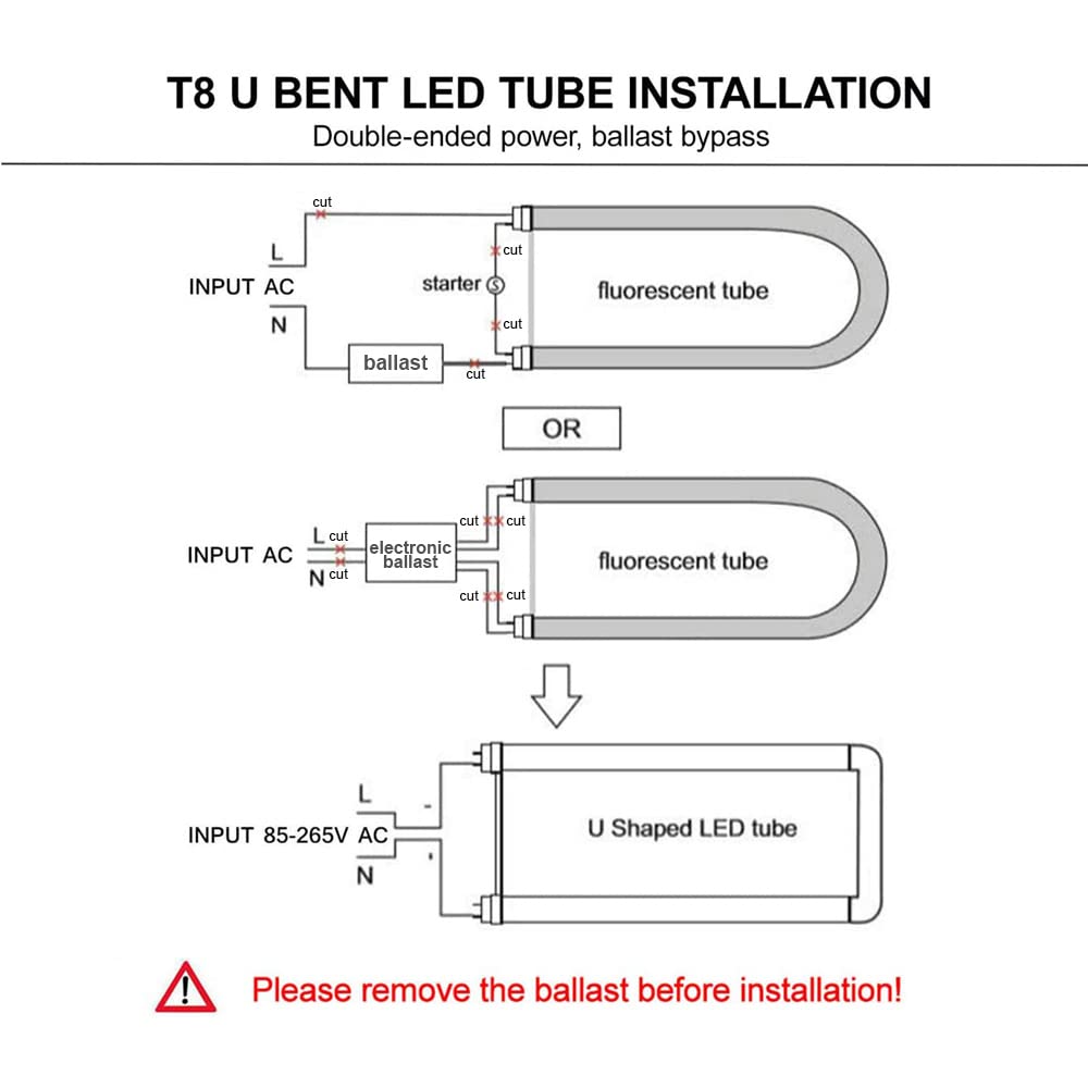 Romwish U Shaped LED Tube Lights, T8 T12, 18W(40W Equiv.), 6000K Super Bright, 2000LM, Fluorescent Light Tube Replacement, Ballast Bypass, Dual-Ended Powered, Clear Cover, 4 Pack