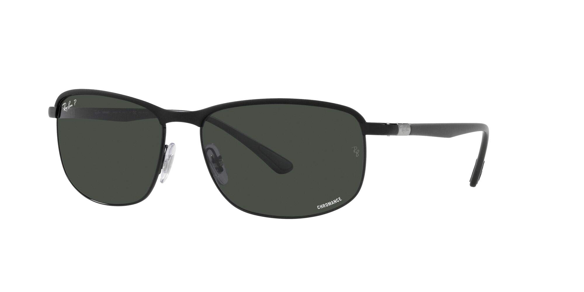 Ray-Ban RB3671CH Chromance Rectangular Sunglasses, Black On Black/Dark Grey Polarized, 60 mm