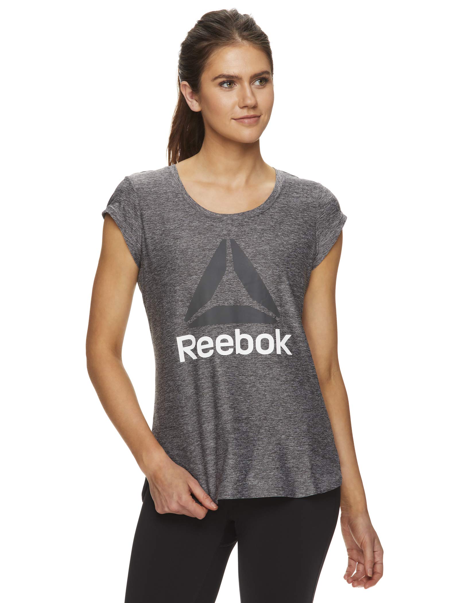 Reebok Women's Legend Running & Gym T-Shirt - Performance Short Sleeve Workout Clothes for Women - Black Heather Legend, Large