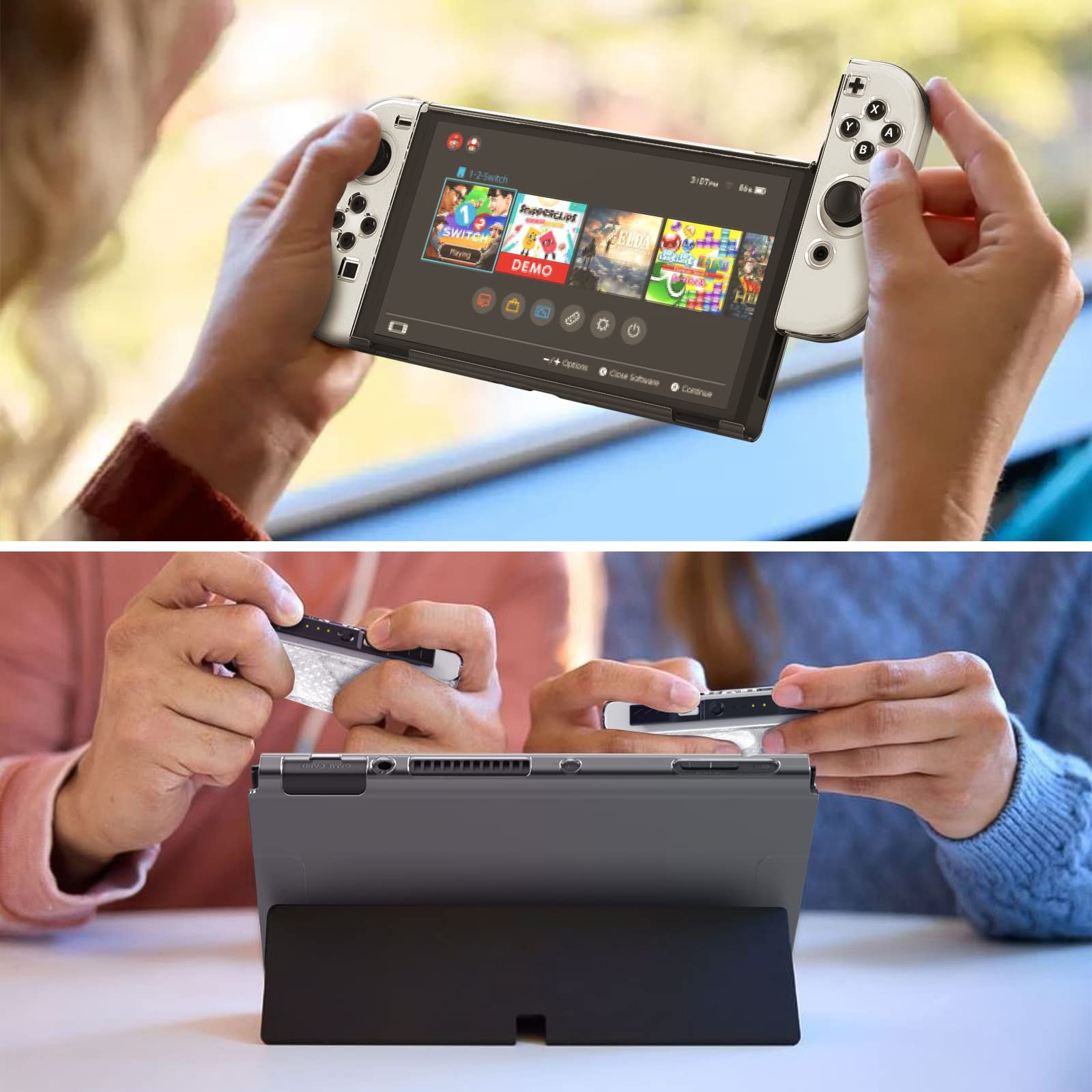 Upgraded Dockable Case with Screen Protector Compatible with Switch OLED Model, YUANHOT Accessories Skin Protective Case & Tempered Glass Screen Protector and 8 Thumb Grips