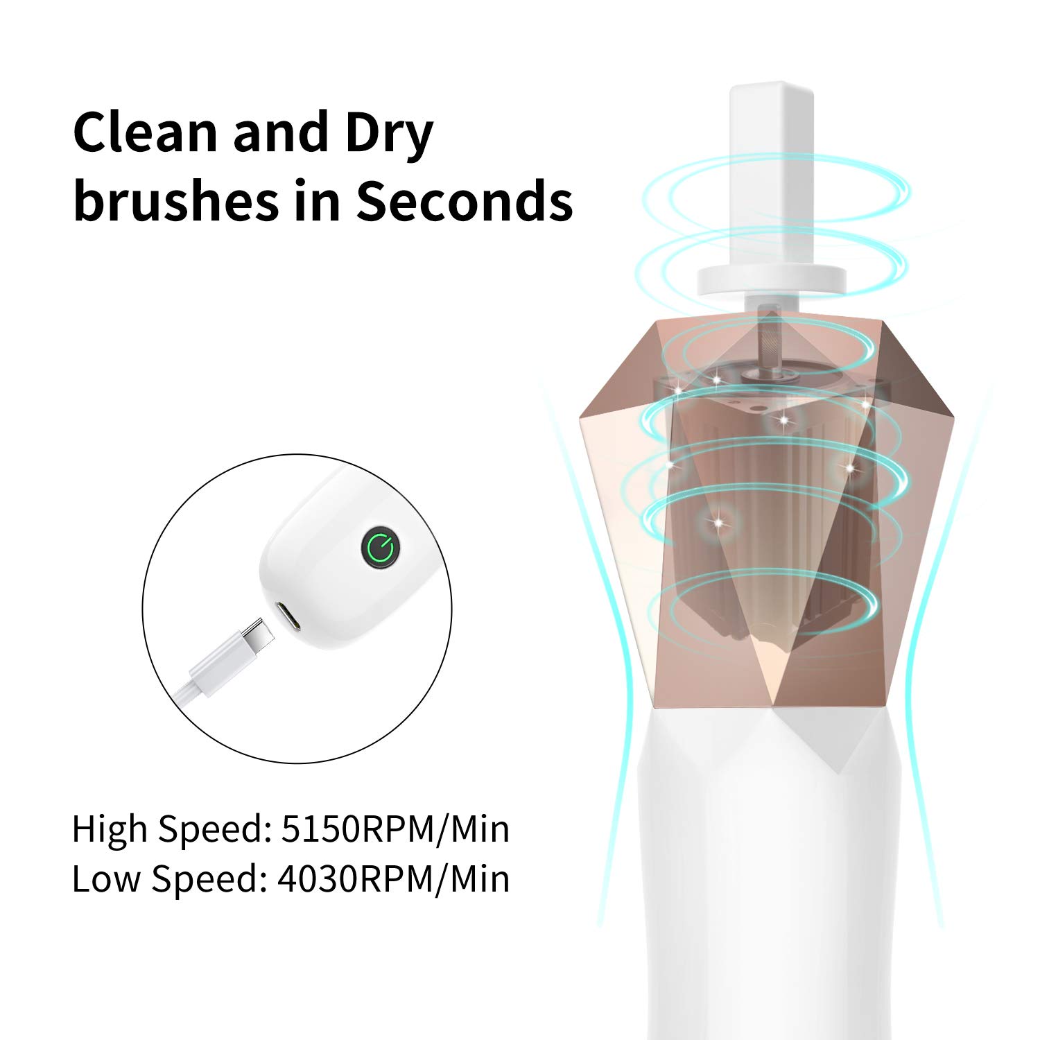 Senbowe Upgraded USB Makeup Brush Cleaner and Dryer Machine, Electric Cosmetic Automated Makeup Brush Spinner, Cleaning Solution Tool, 13 Collars, Wash and Dry in Seconds, Rechargeable Brush Cleaner