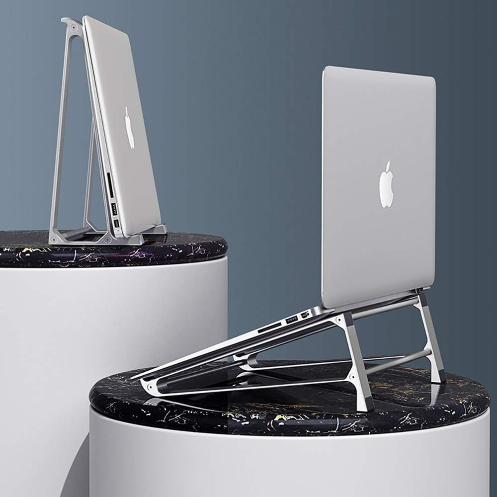 SKYZONAL Aluminum Laptop Stand 2 in 1 Ergonomic Ventilated Tablet Notebook Laptop Riser Portable Computer Stand for Laptop (Silver)