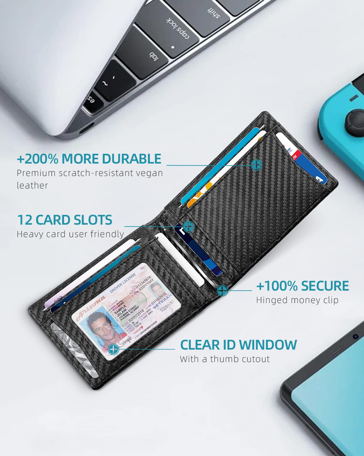 Zitahli Airtag-Wallet-Mens-Slim-RFID Wallet Leather with Airtag Holder 12 Card Slots Slim with ID Window Money Clip Gift Box