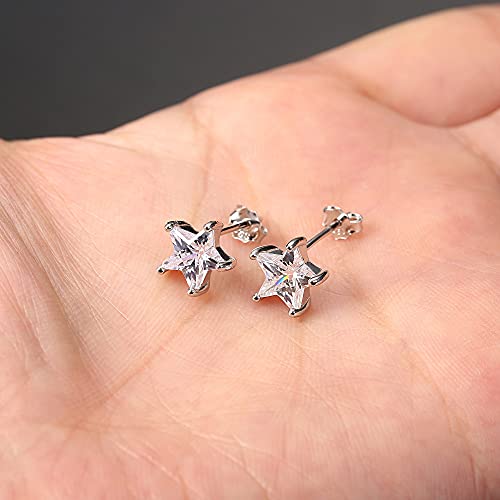Sllaiss Sterling Silver Star Stud Earrings Cute CZ Stud Earrings for Women Men Dainty Earrings Stud Jewelry Gifts(Star)