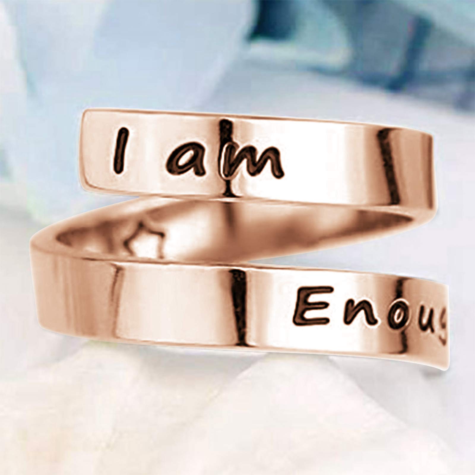 PARTNER Inspirational Ring Gift for Women Man Stainless Steel Engraved Personalized Birthday Graduation Gifts (I am enough - Rose gold)