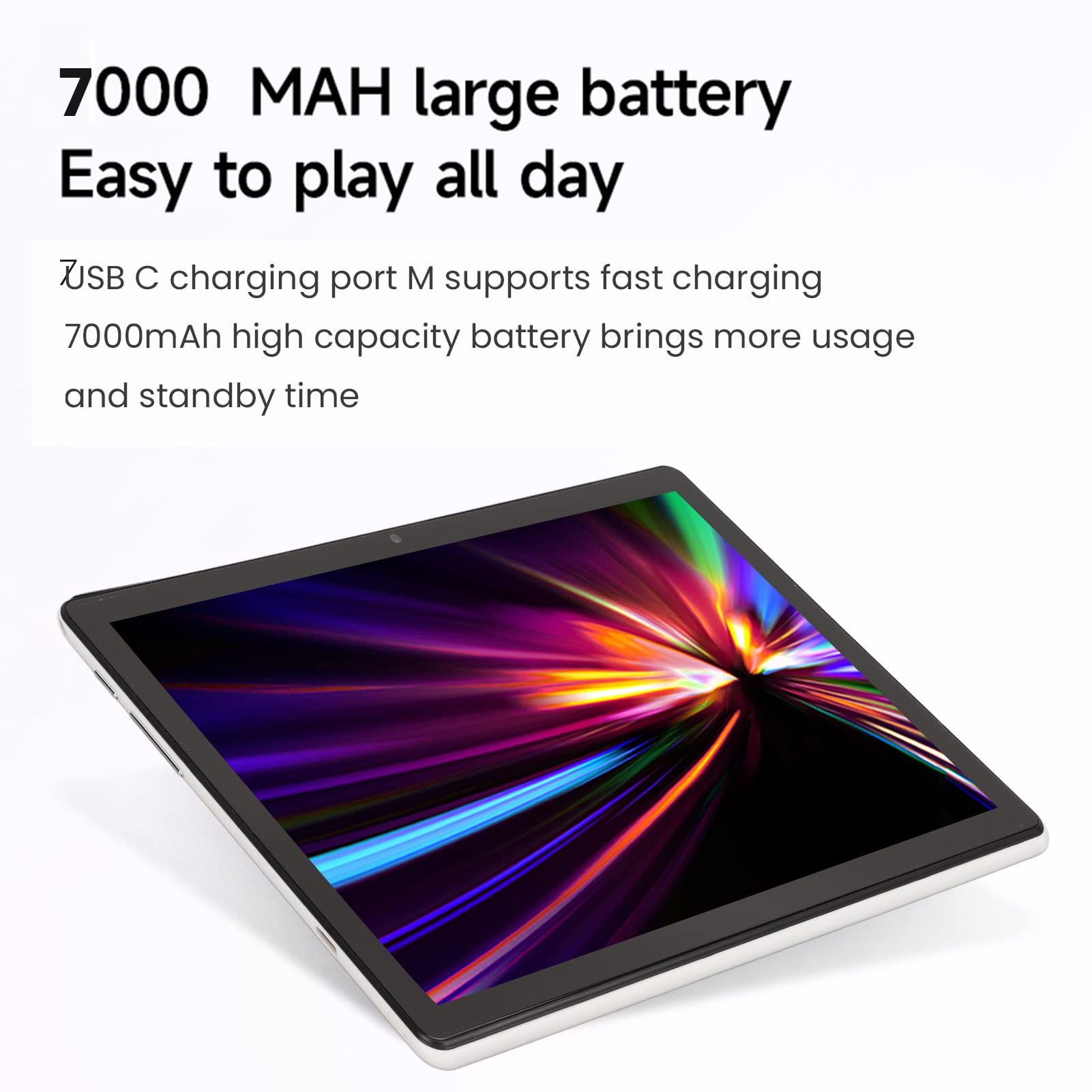 PUSOKEI 10in Tablet for11, 6GB 256GB 5G WiFi 5MP Front 13MP Rear IPS Screen 7000mAh 4G Calling Tablet with Night Reading Mode for Students and Elderly (White)