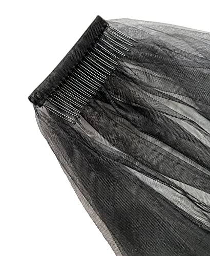 PAMOR Black Lace Veil Creative Mantilla Cathedral Tulle Sheer Wedding Halloween Veil for Bride With Comb
