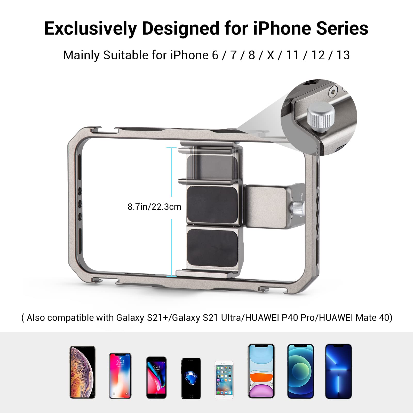 SmallRig Phone Cage Video Rig for iPhone 15 14 13 12 11 Pro Max, Universal Video Phone Stabilizer with Dual Handles and Power Bank Holder - 3609