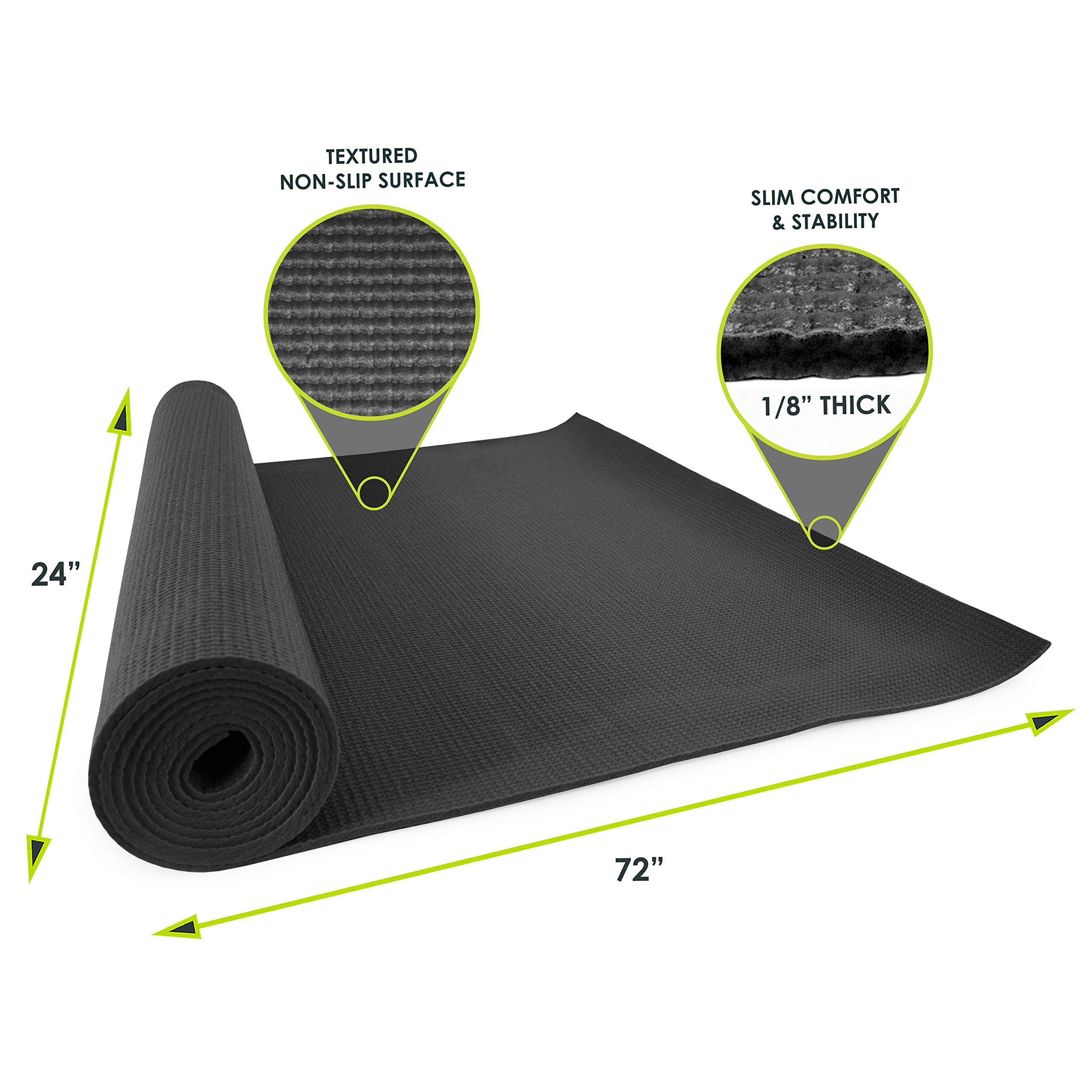 ProsourceFit Classic Yoga Mat 1/8β (3mm) Thick, Extra Long 72-Inch Lightweight Fitness Mat with Non-Slip Grip for Yoga, Pilates, Exercise