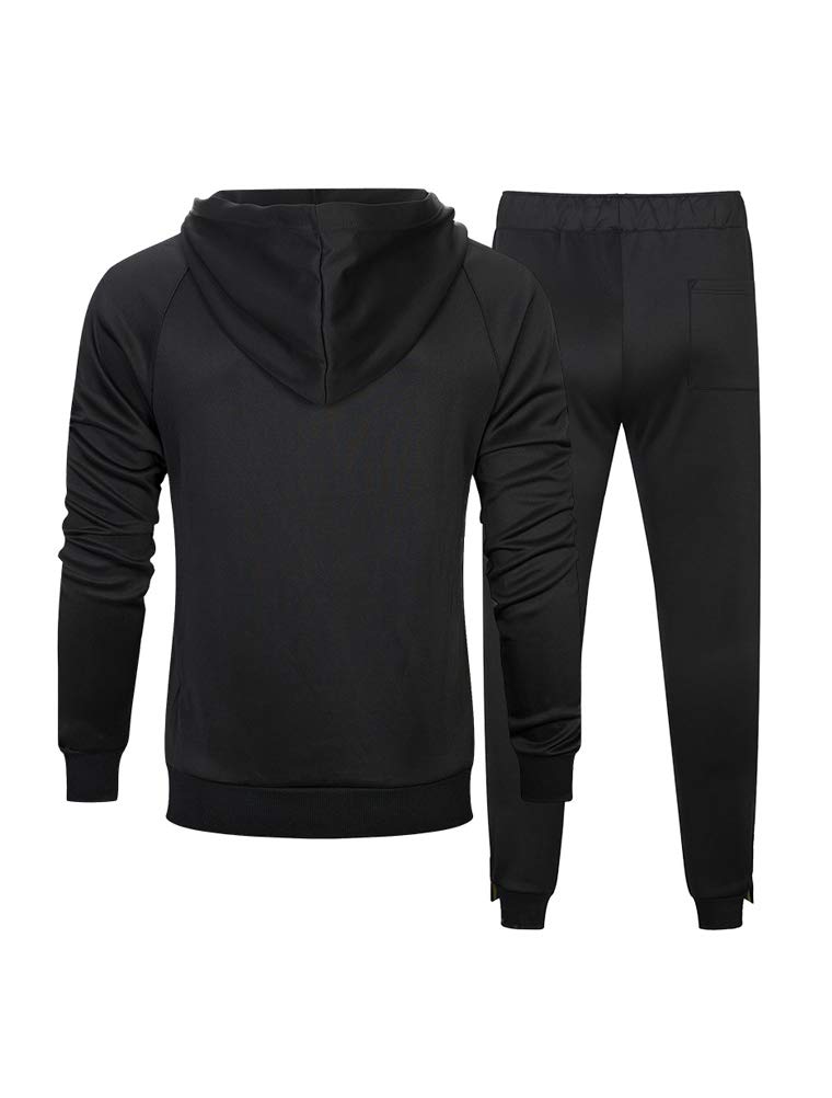 PASOK Men's Casual Tracksuit Set Long Sleeve Full-Zip Running Jogging Athletic Sweat Suits (L, Style 2 Black)