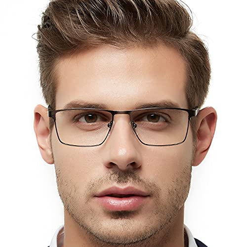 OCCI CHIARI Mens Rectangle Full-Rim Metal Black Non-prescription Clear Optical Glasses 54mm (A -Brown)