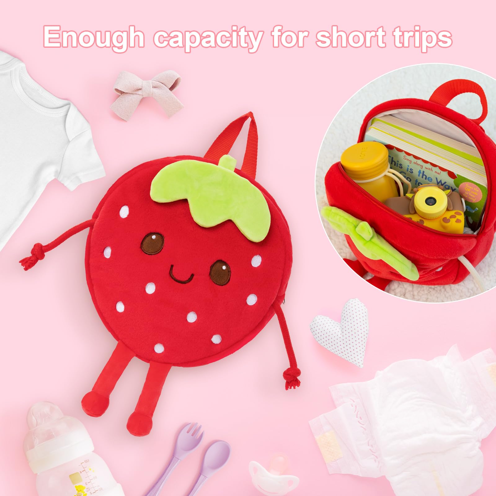 OUOZZZ 11" Cute Toddler Backpack for Boys Girls, Soft Plush Cookies Bag Mini Travel Backpacks with Strap