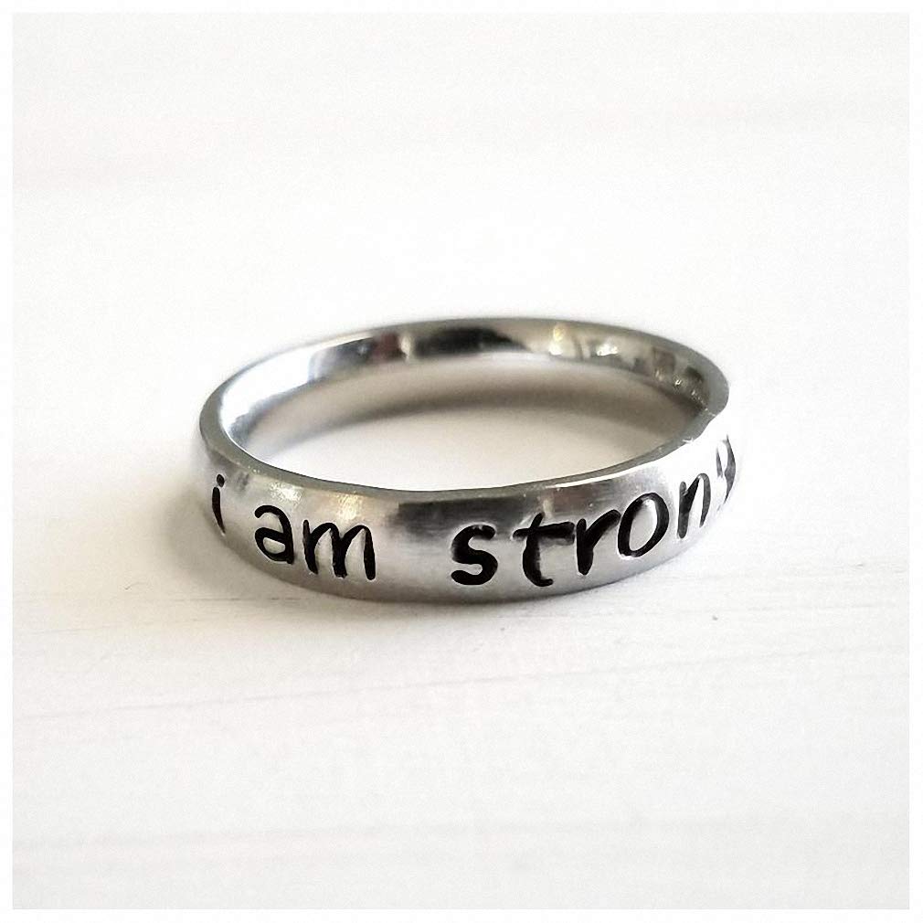 Ronliy I am Strong Awareness Ring Depression Awareness Pause Ring Inspiration Stainless Steel Jewelry Strength for Women 5