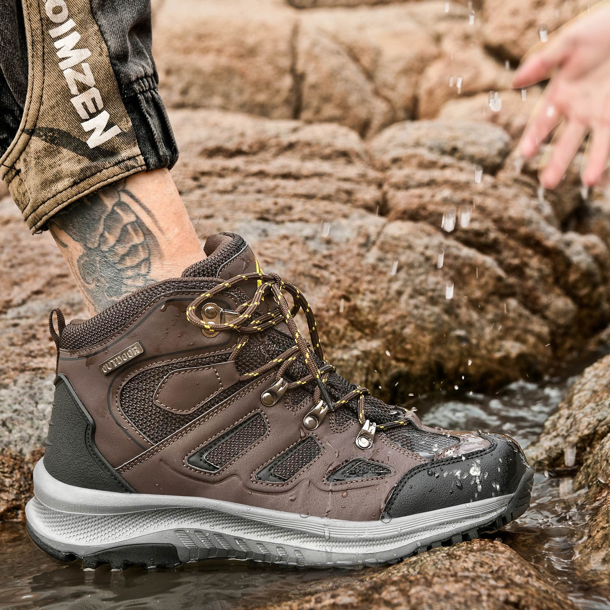 UPSOLO Men's Mid Waterproof Hiking Ankle Boots Trekking Backpacking Mountaineering Outdoor Trail Shoes Brown 8