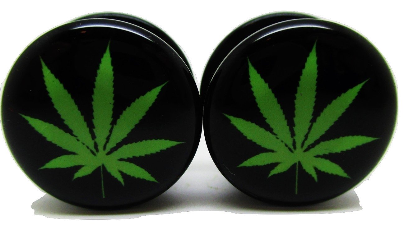 Pierced Republic Pot Leaf Marijuana Ear Plugs - Acrylic Screw-On - New - 8 Sizes - Pair (00 Gauge (10mm))
