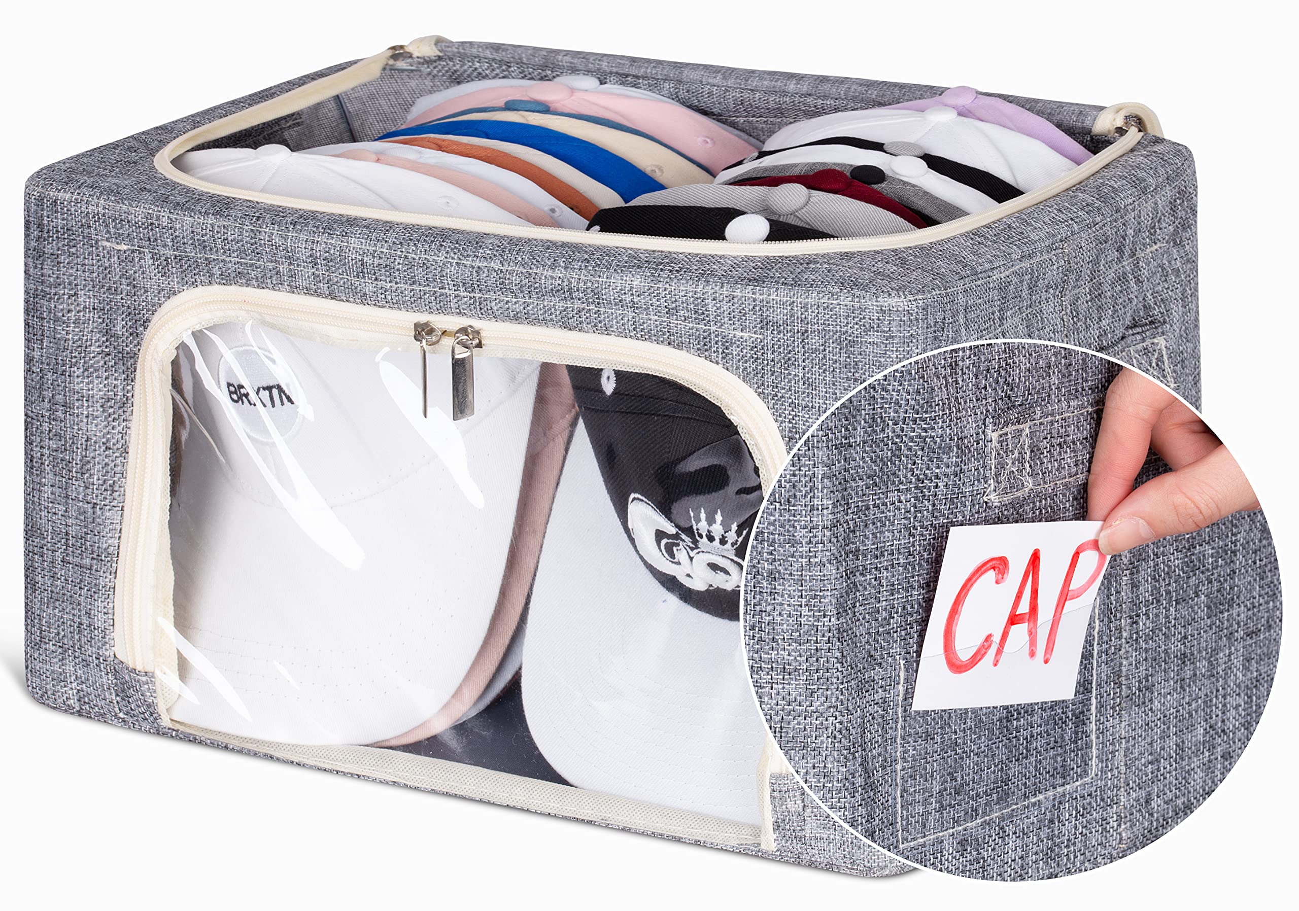 SLEEPING LAMB Stackable Oxford Cloth Steel Frame Storage Box with Front Opening Foldable Clothes Storage Bins Organizer for Sweaters, Blankets, Sheets, Bedding, 2 Packs, Grey