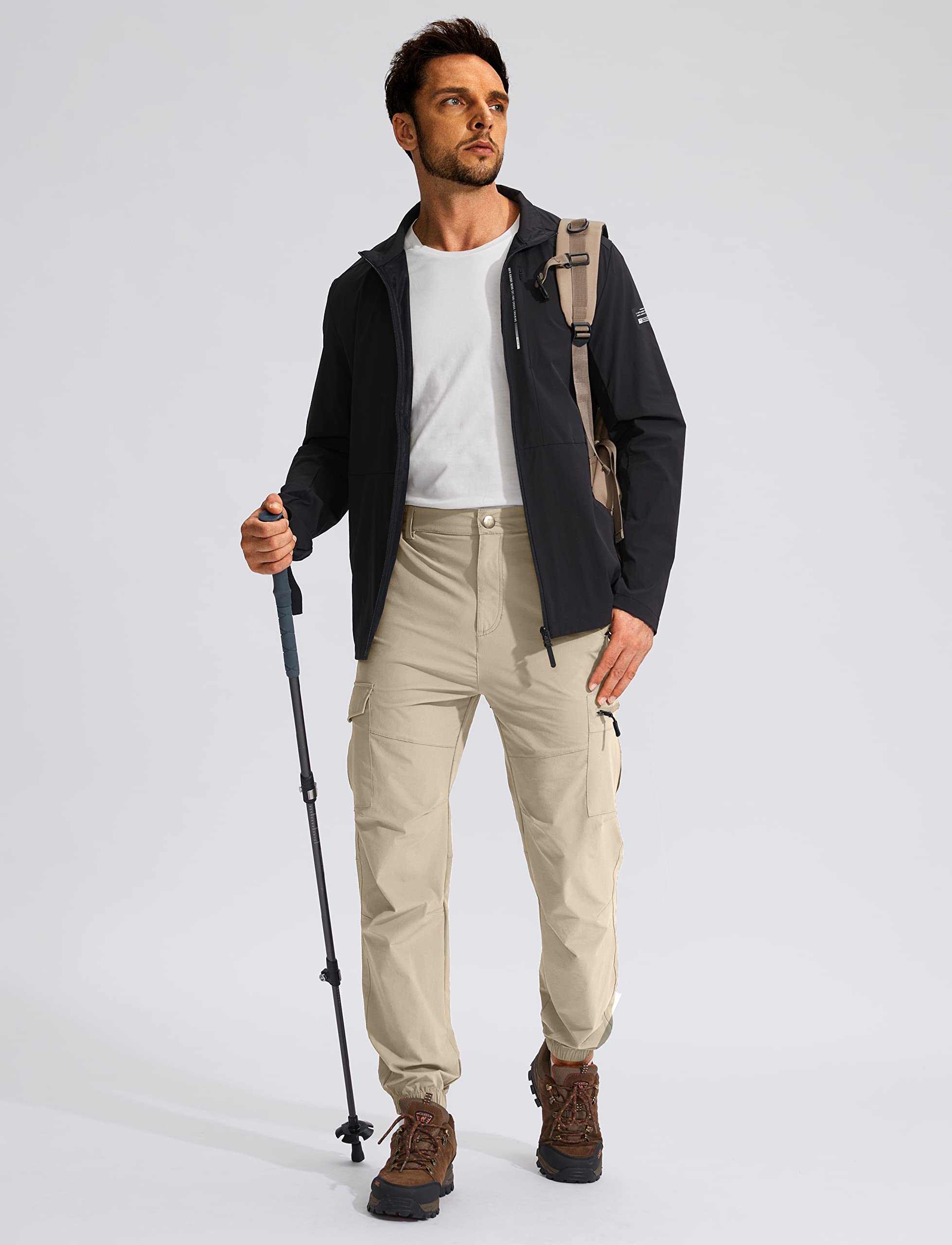 Viodia Men's Hiking Cargo Pants with 6 Pockets Ripstop Waterproof Stretch Joggers Pants for Men Golf Work Travel Light Khaki