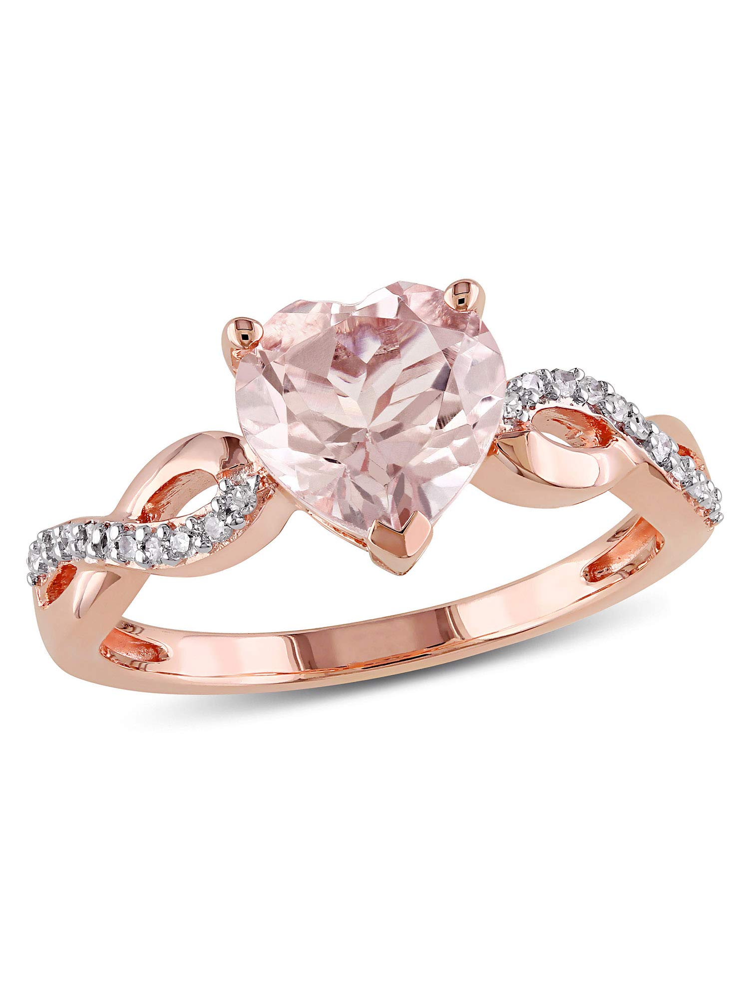 SLV 1-3/4 CT.T.W. 8 x 8mm Heart Cut Morganite & 1/10 CT.W. D/VVS1 Diamond 14K Rose Gold Plated Heart Infinity Ring7