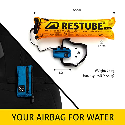 Restube Extreme Wild Swimming Safety Buoy for Use in Rough Conditions – Open Water Buoyancy Aid for Swimmers, Surfers & Lifeguards – One-Pull Inflatable Mechanism with Whistle