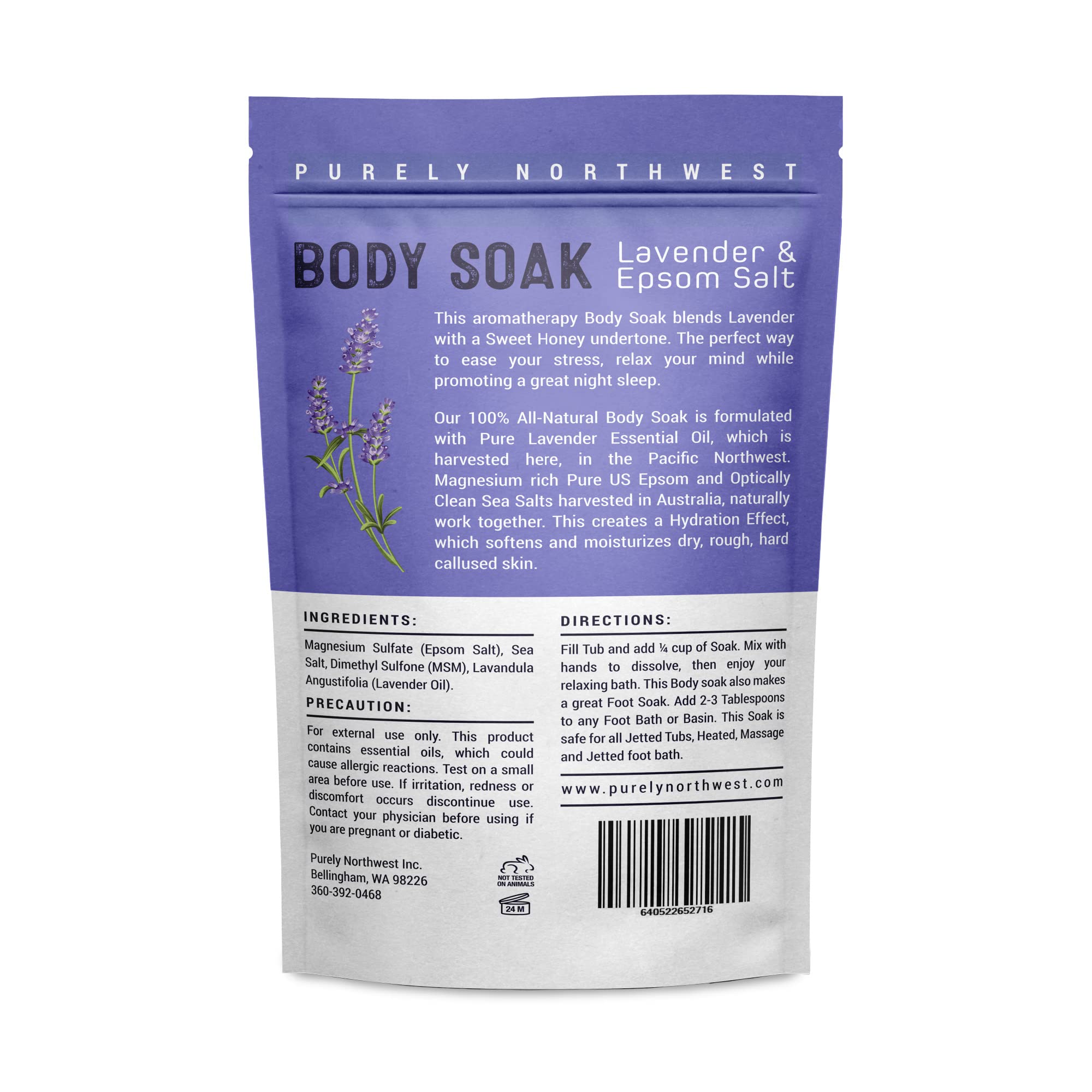 Premium Lavender, MSM & Epsom Salt Body Soak-Aromatherapy which Promotes a Good Night Sleep-Soothes Tense, Sore & Overworked Muscles-Excellent as a Foot Soak! 1LB