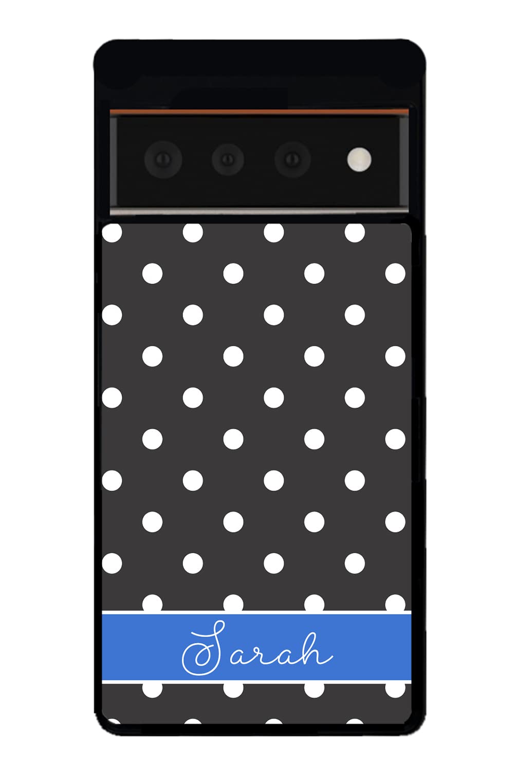 Polka Dot Black White Blue Personalized Black Rubber Phone Case Compatible With Google Pixel 8 Pro, 8a, 8, 7a, 7, Pixel 7 Pro, 6a, 6 Pro, 6, 5, 4a 5G, 4a 4G, 4, 4 XL, 3a, 3a XL, 3, 3 XL, 2