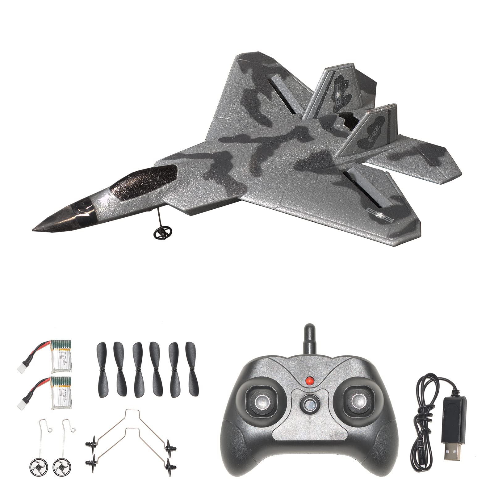 OTXKOO RC Plane Remote Comtrol Airplane RTF RC Plane, 2CH Remote Control Airplane F22 Jet Indoor Outdoor 2.4GHz Radio Control Aircraft for Kids Boys Beginner