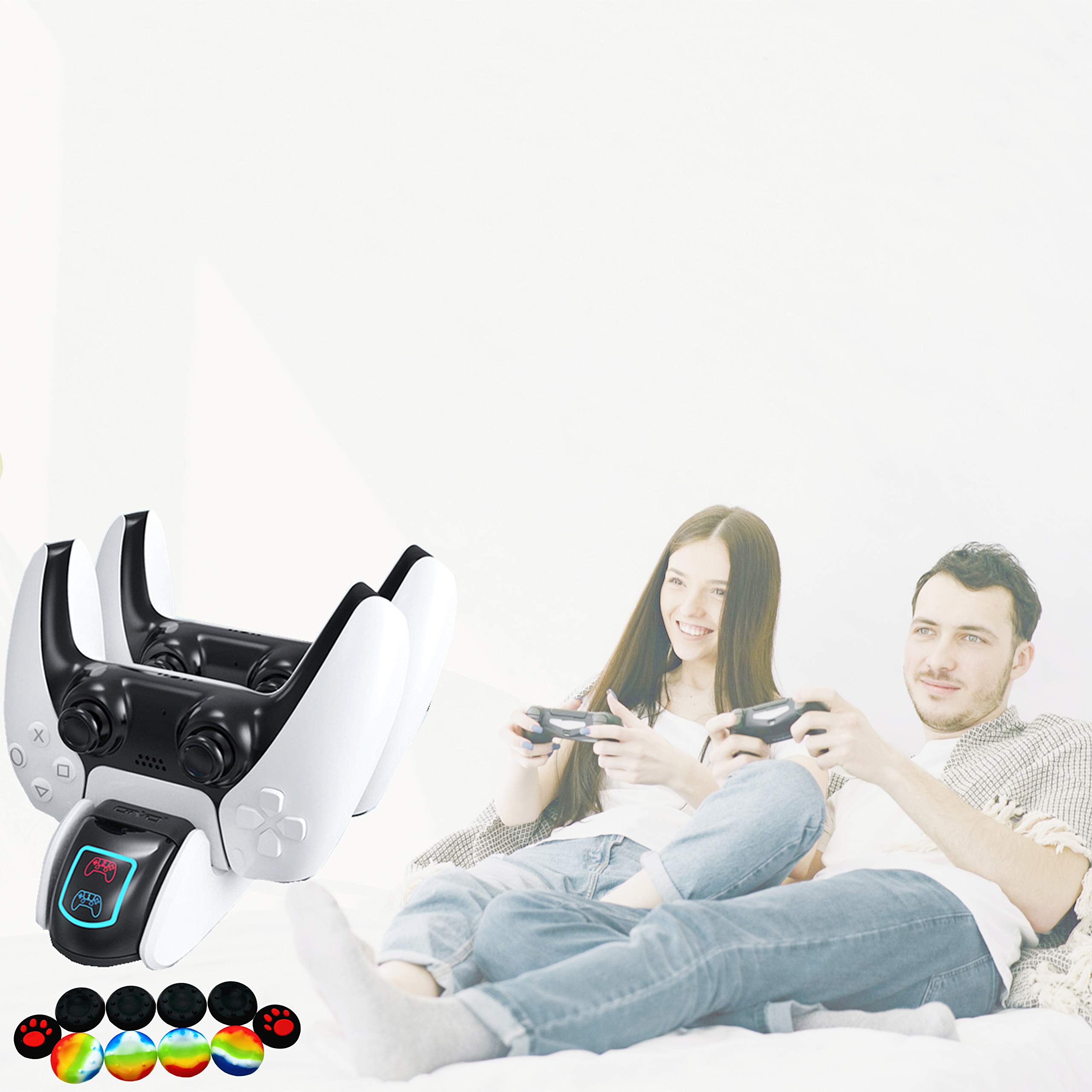 Ps5 Controller Charger Station, Upgraded Playstation 5 Dual Controller Charging Docking Station Compatible Controller Charger with Fast Charging Type-C Adapter, Led Indicator and Safety Chip