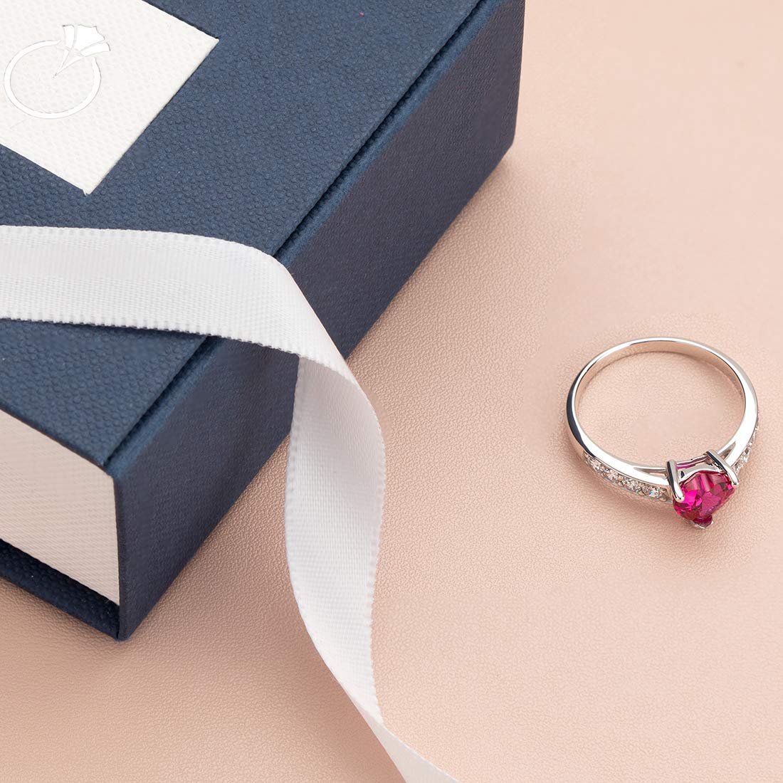 PEORA Created Ruby Promise Ring in Sterling Silver, Heart Shape, 7mm, 1.50 Carats total, Comfort Fit, Size 5
