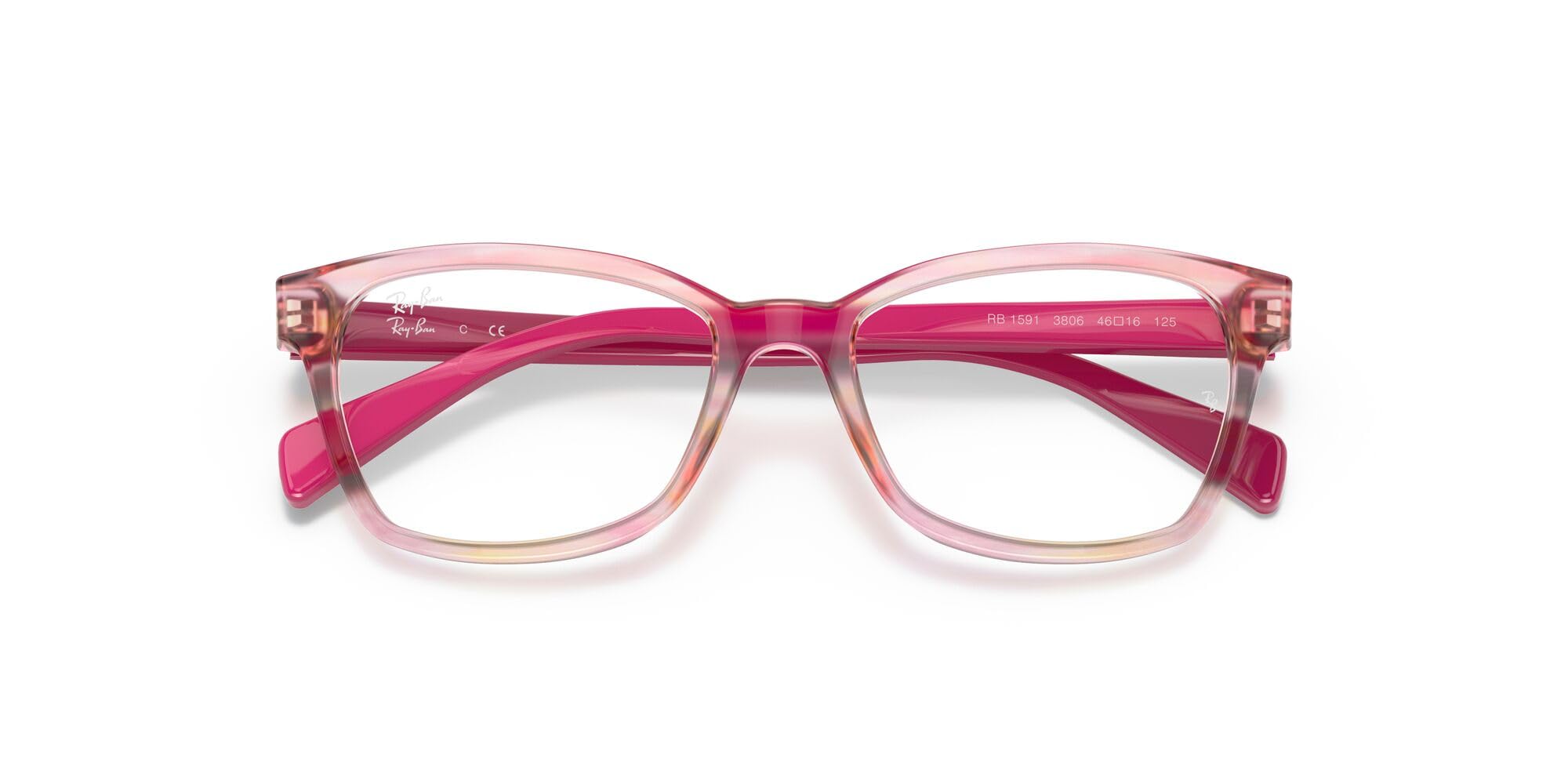 Ray-Ban Junior Girls' RY1591 Square Prescription Eyeglass Frames, Fuchsia Striped Multicolor/Demo Lens, 46 mm