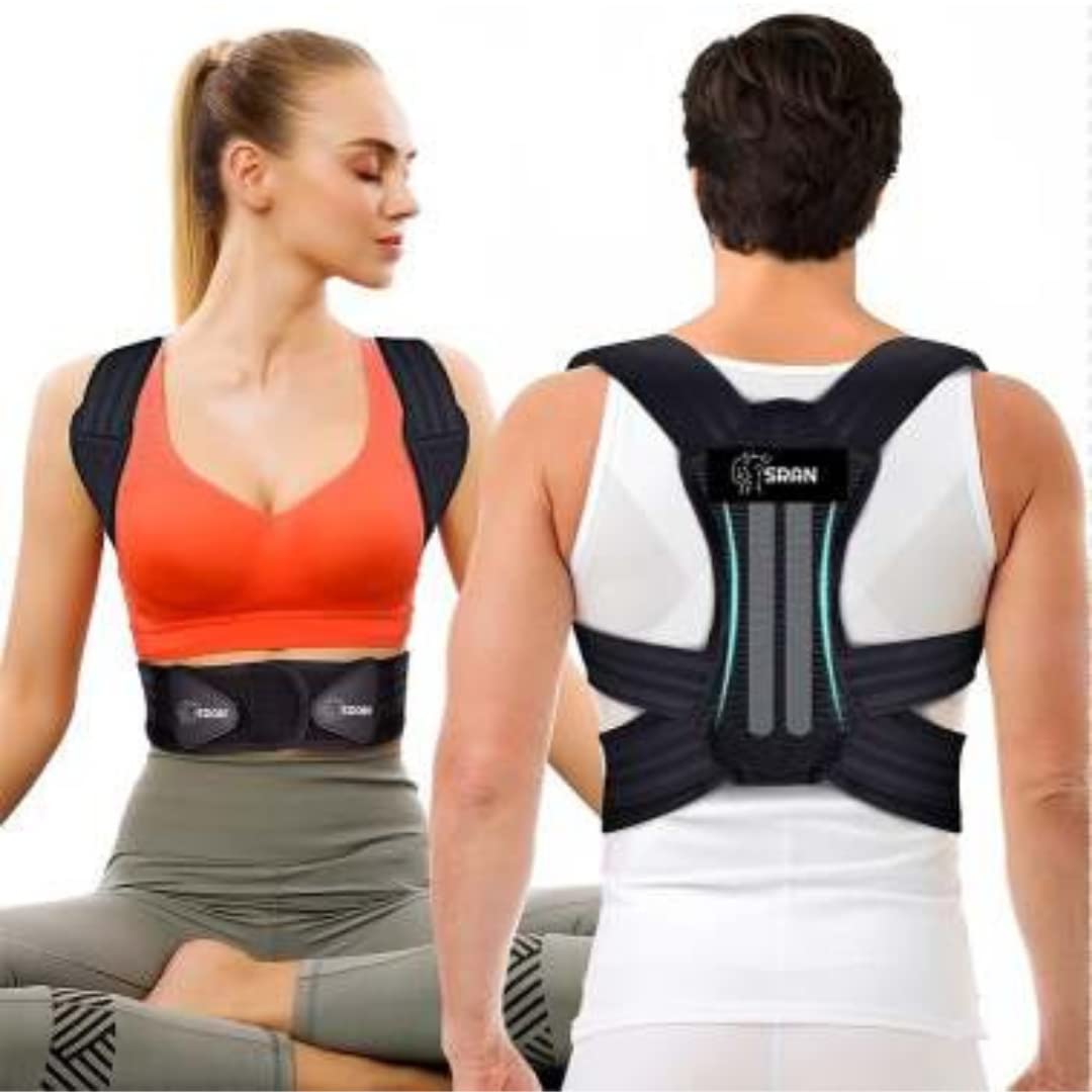 SRAN Posture Corrector for Men and Women with Progress Tracking App Medium Size - Adjustable, Comfortable, Lightweight Brace - to Improve Posture, Align Spine, and Relieve Back Pain, Neck Pain, Shoulder Pain - Premium Quality Support for Office, Work, Spo