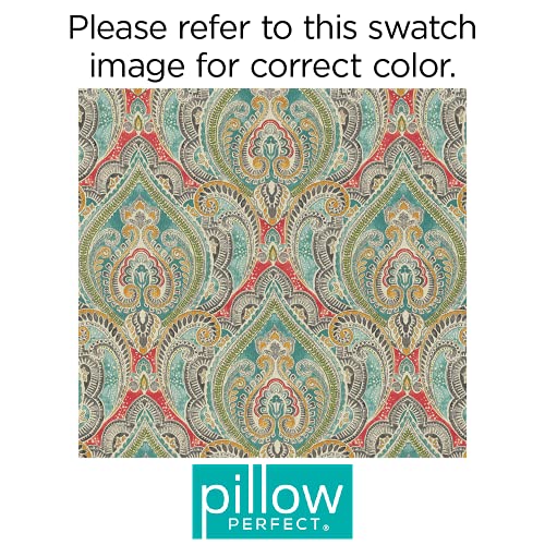 Pillow Perfect Paisley Indoor/Outdoor Chairpad with Ties, Tufted, Weather, and Fade Resistant, 17" x 17.5", Blue/Multi Pretty, 2 Count