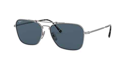 Ray-Ban RB8136M Caravan Titanium Square Sunglasses, Demi Gloss Silver/Polarized Blue Mirrored Gold, 58 mm