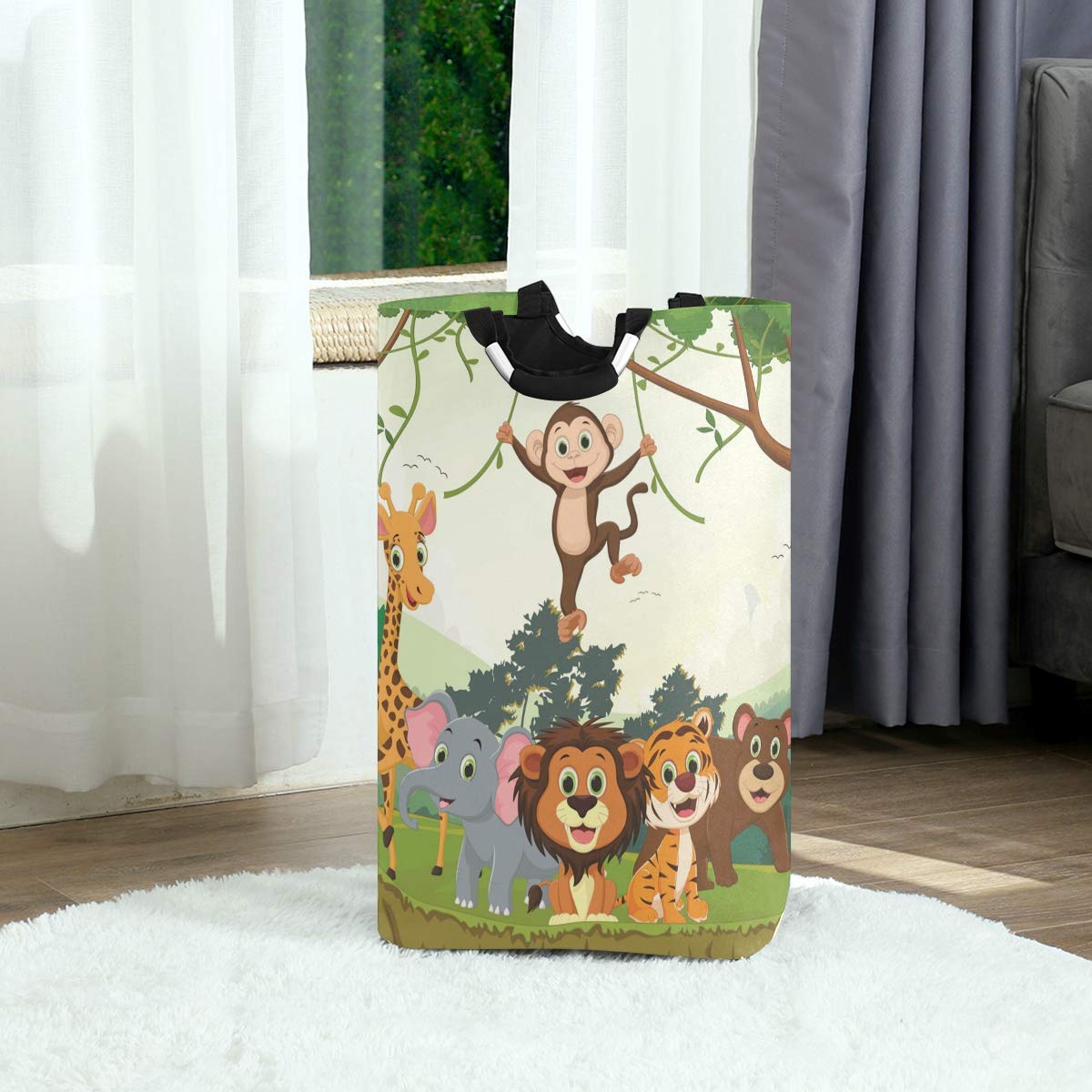 senya Jungle Animals Large Storage Basket with Handles Collapsible Organizer Bin Laundry Hamper for Nursery Clothes Toys