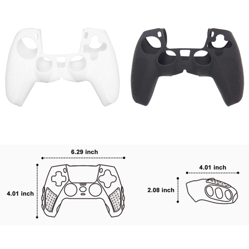 PS5 DualSense Controller Skin, Studded Anti-Slip PS5 DualSense Controller Cover Silicone Grip for PS5 Controller(Black&White Controller Skin x 2 + FPS PRO Thumb Grips x 8)