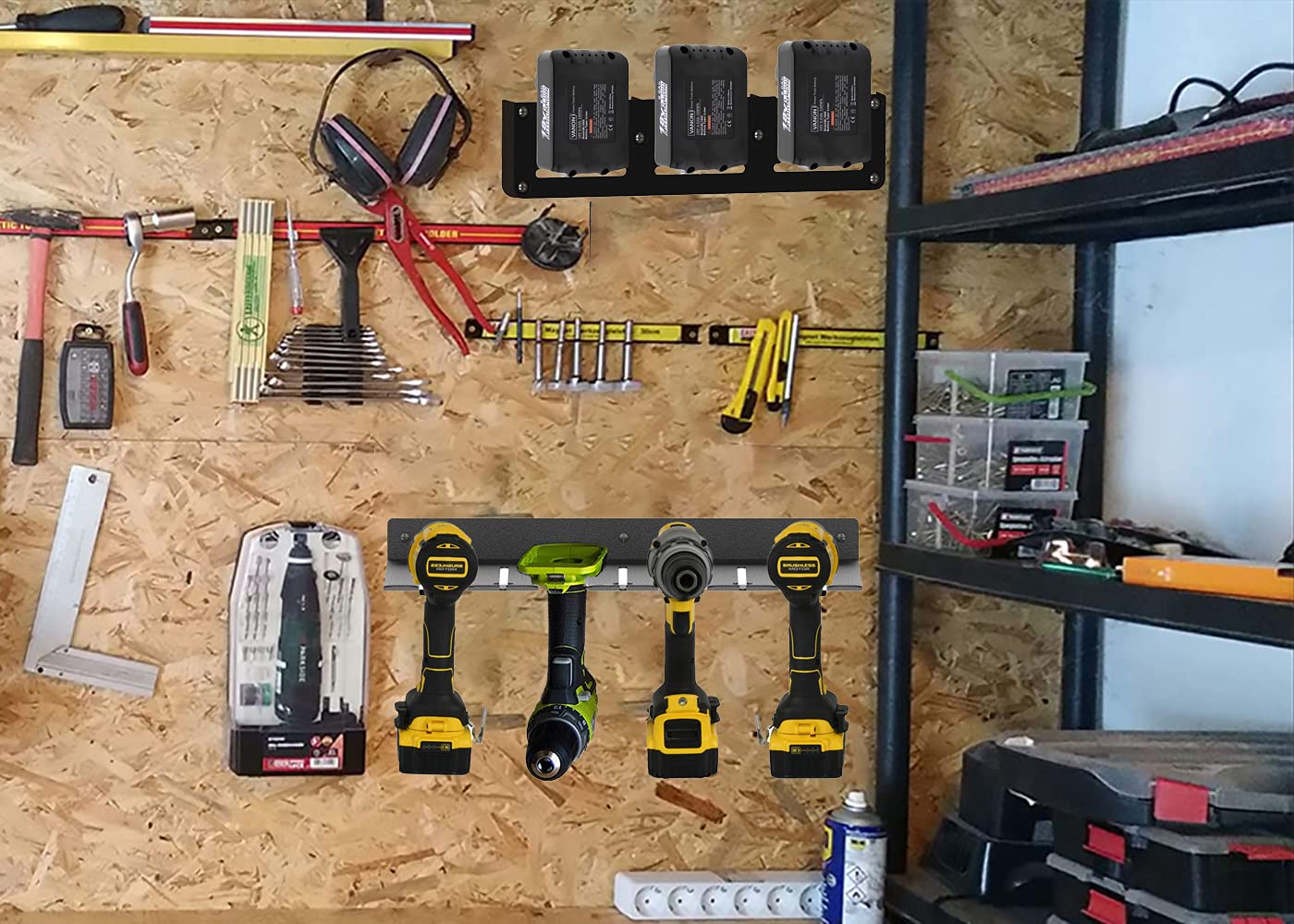 SZWJT-LV Battery Rack Compatible 20V Battery Holder, Mount 4 Slot Bulk Battery Garage Tool, 20v Toolplay Hook Holder (D-Black-3)