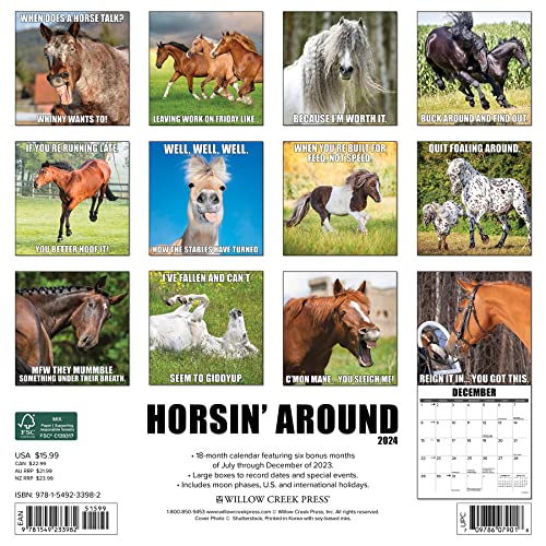 Willow Creek Press Horsin’ Around Monthly 2024 Wall Calendar (12" x 12")